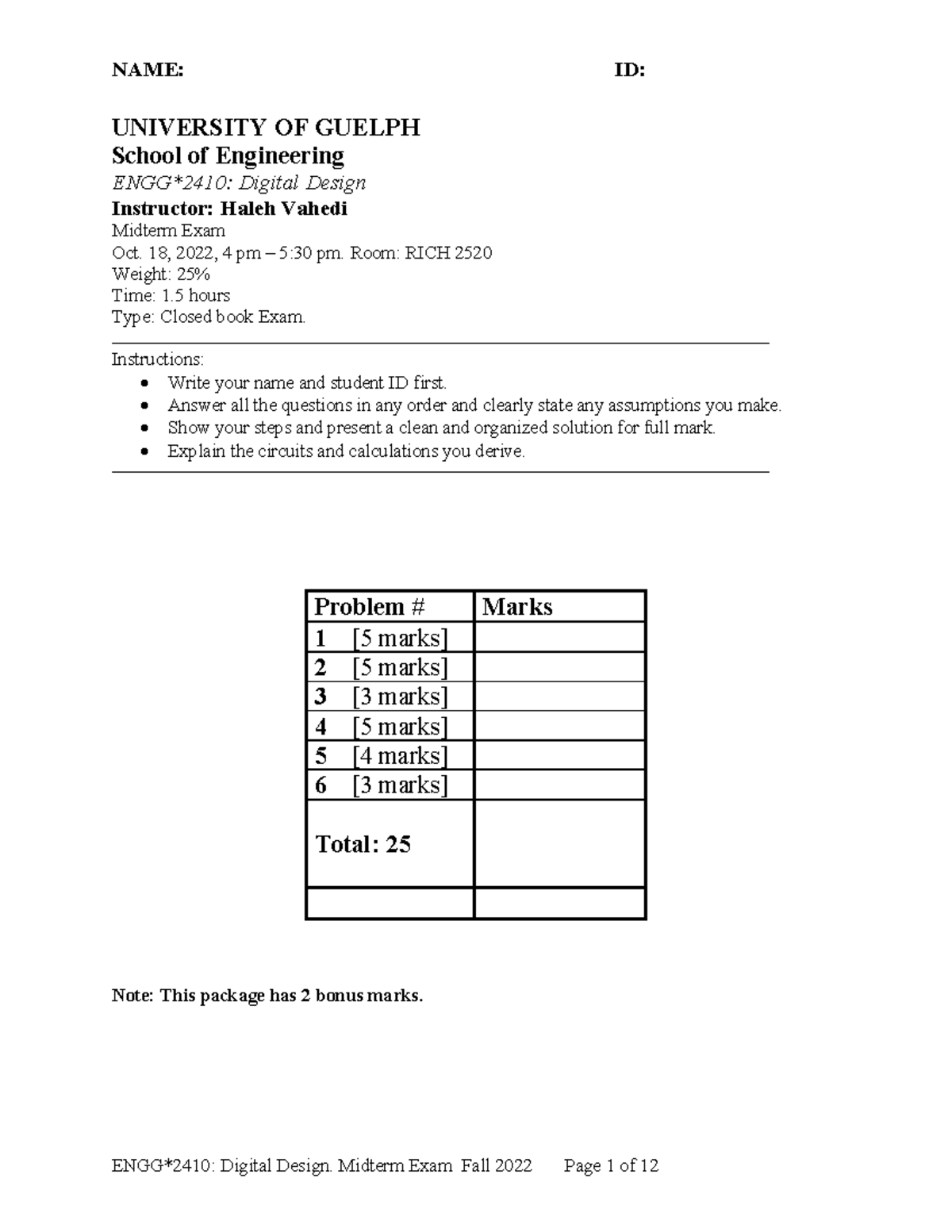 ENGG2410 Midterm Exam Study Guide Fall 2022 - Version 8 - Studocu