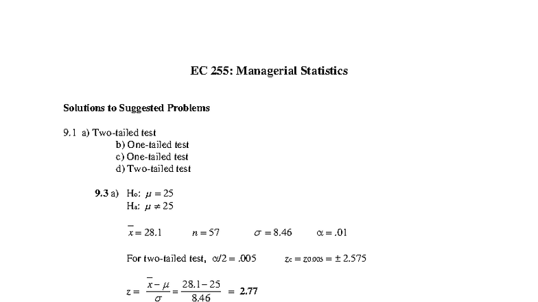 EC 255: Week 7 Suggested Problems Solutions in Managerial Stats - Studocu