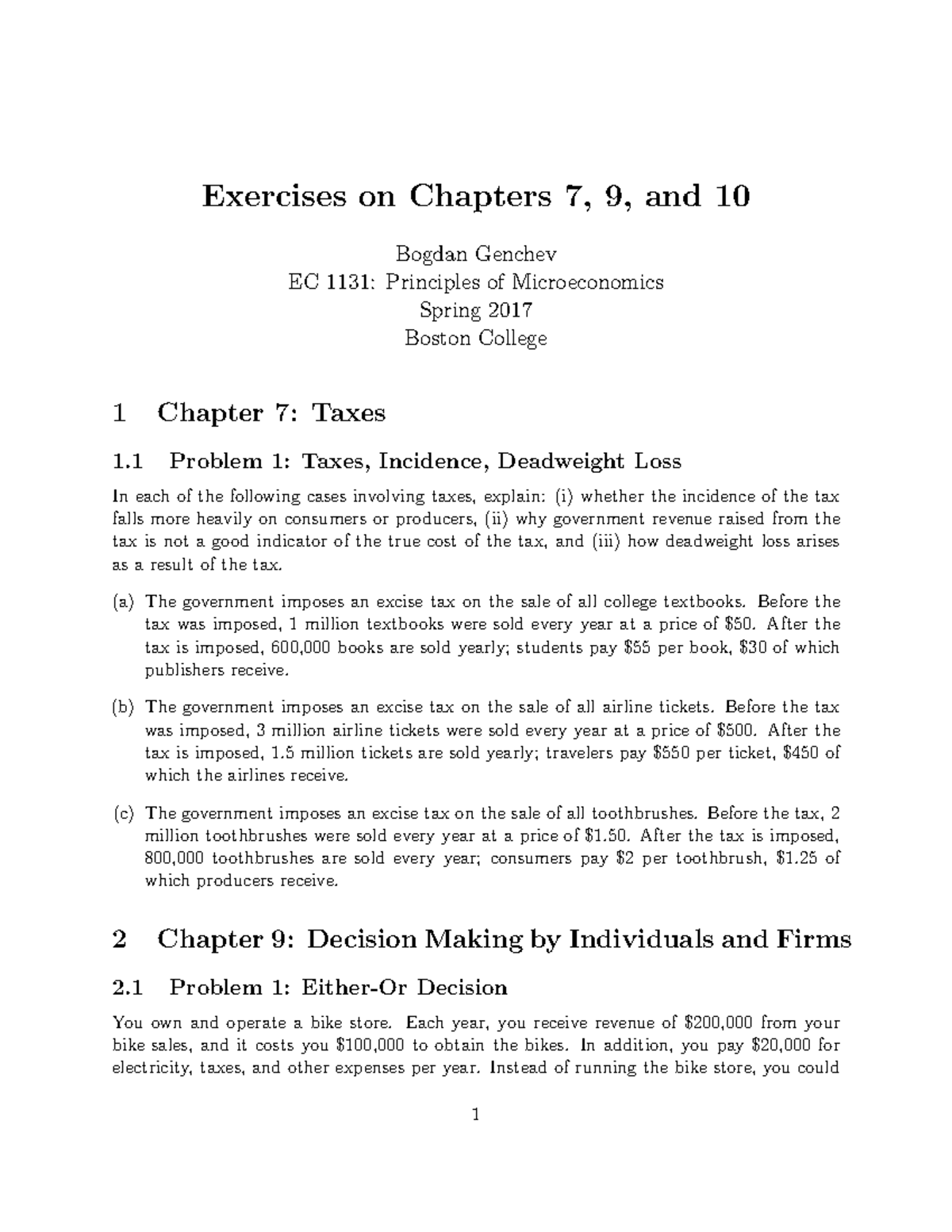 Econ Exercises 7, 9, 10 - homework - Exercises on Chapters 7, 9, and 10 ...