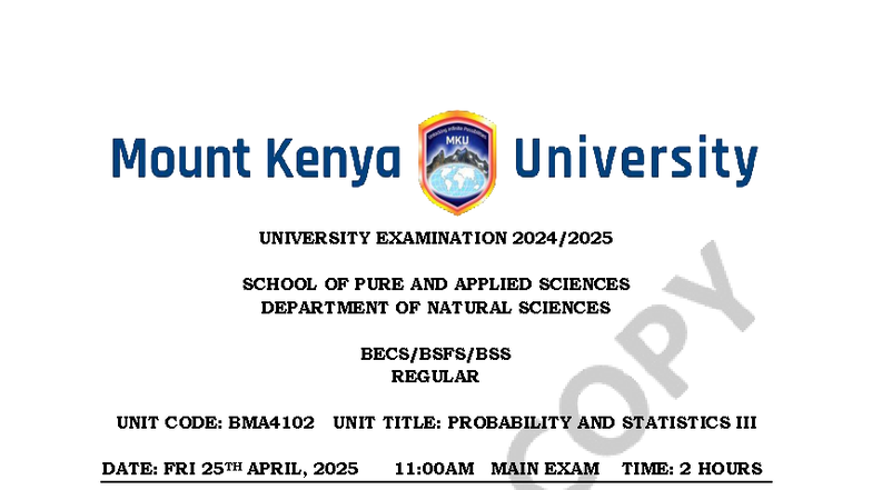 BMA4102 Final Exam: Probability and Statistics III Regular Unit - Studocu