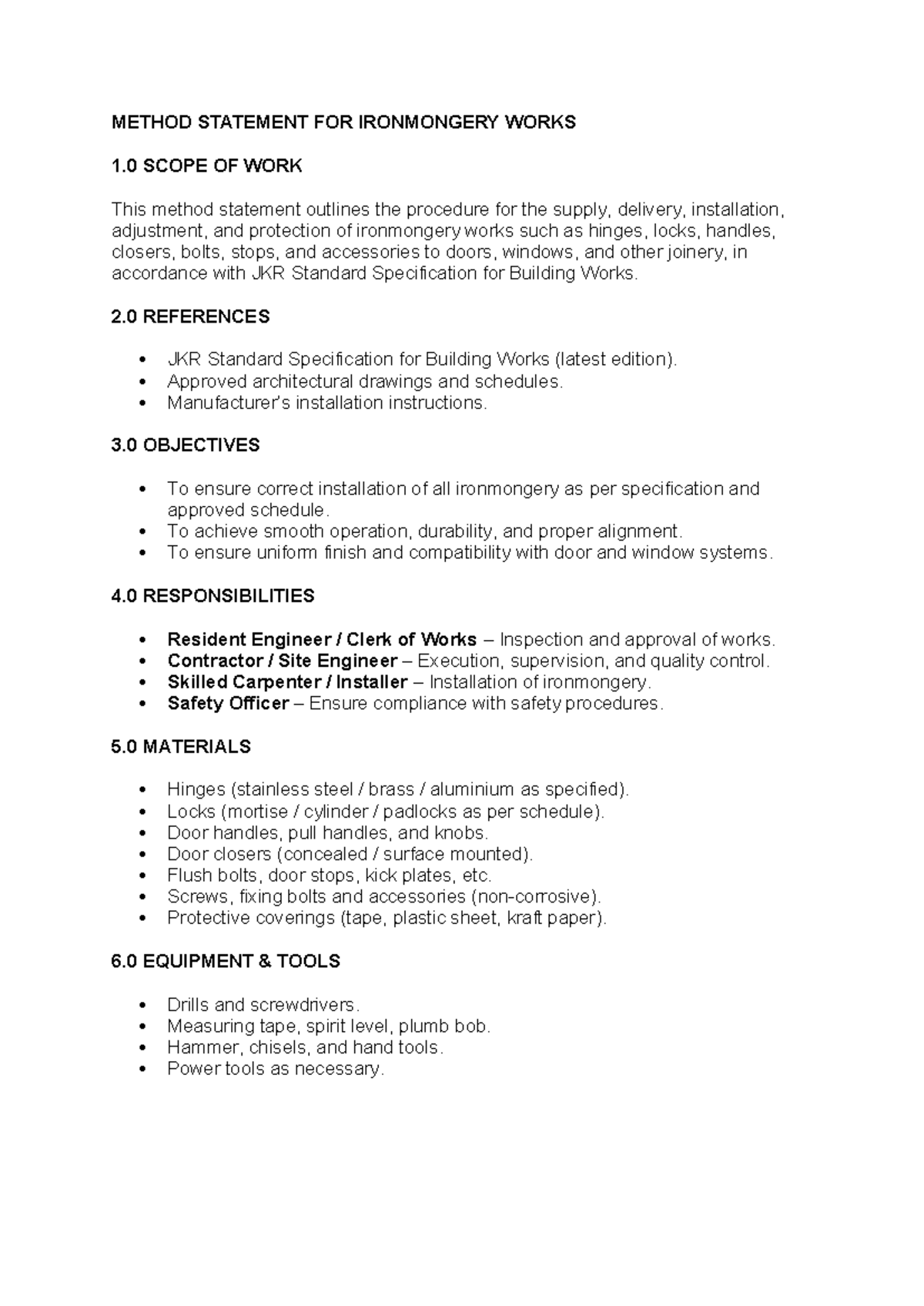 Method Statement for Ironmongery Works: Installation & Quality Control ...