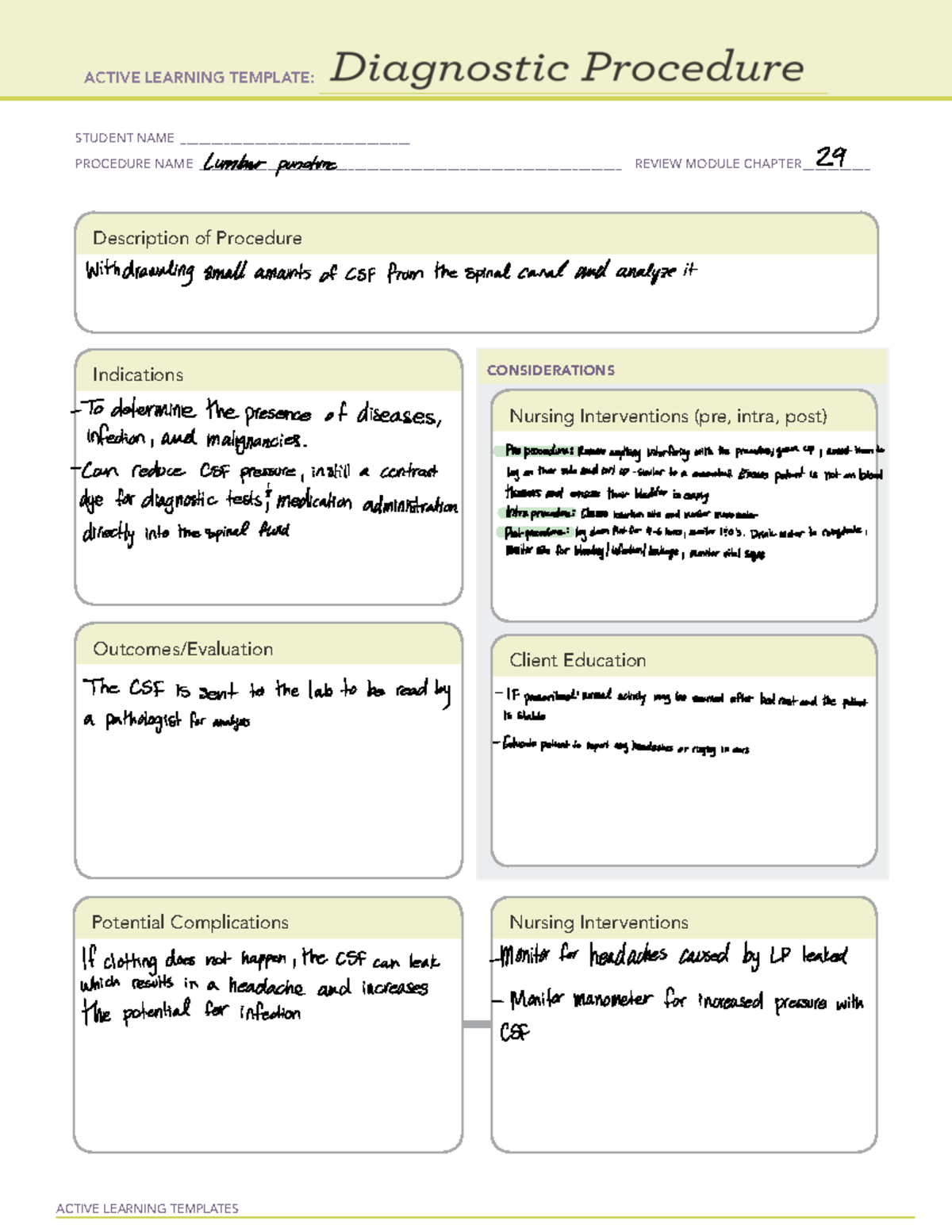 PEDS Lumbar Puncture Procedure: Active Learning Template - Studocu