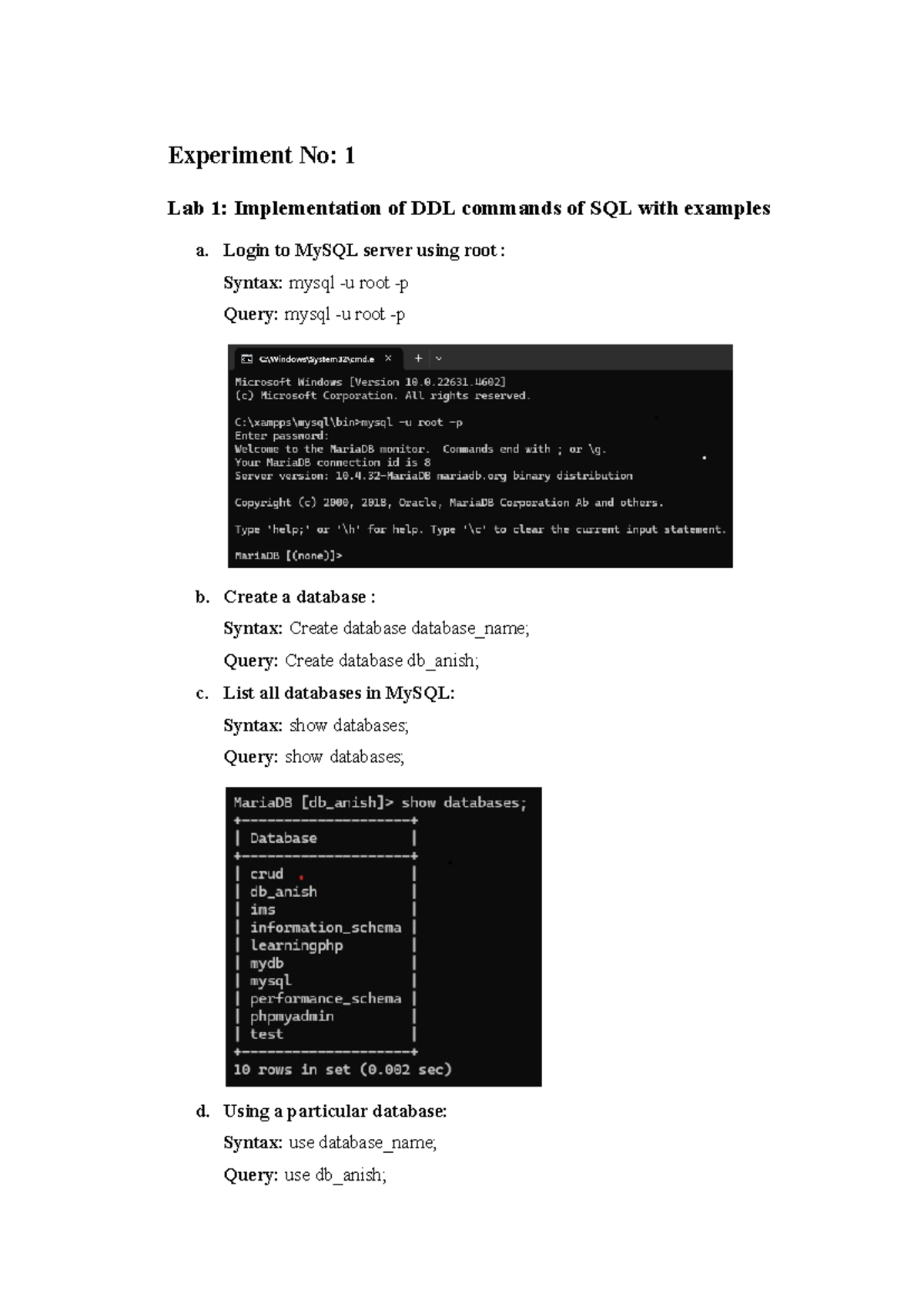 SQL Lab Report: DDL and DML Commands Implementation Guide - Studocu