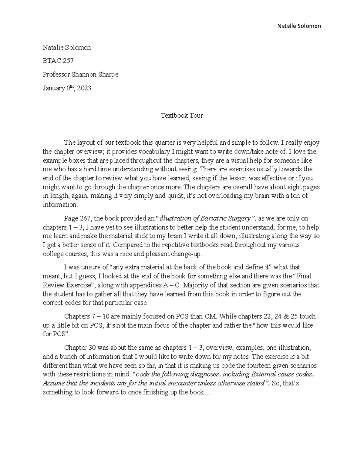 Textbook Tour - Natalie Solomon Natalie Solomon BTAC 257 Professor ...
