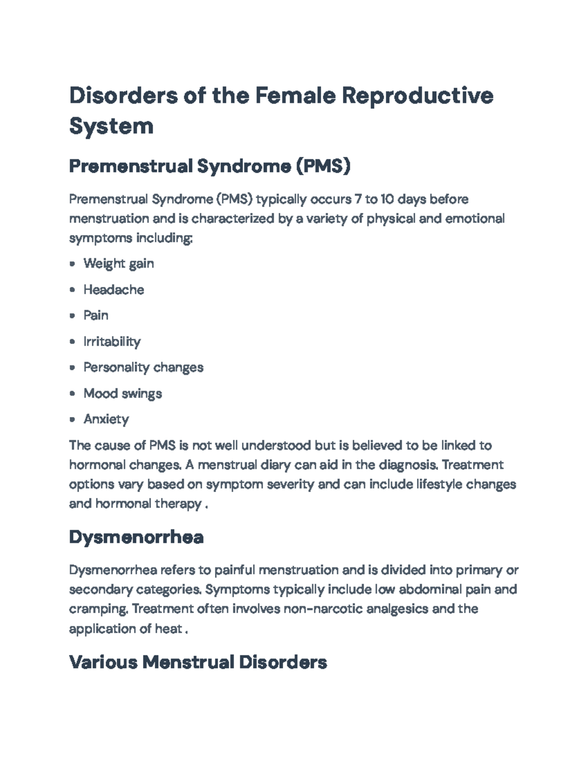 Female Reproductive Disorders: Symptoms, Causes, and Treatments ...