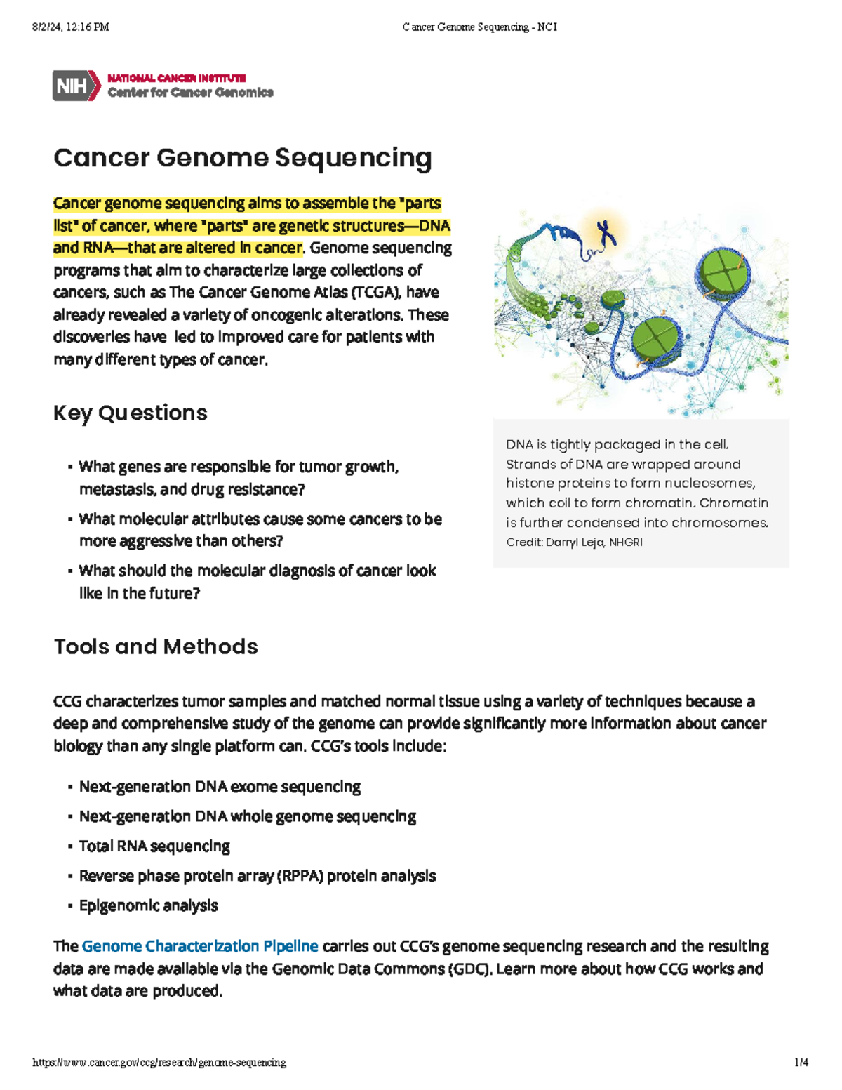 NCI Cancer Genome Sequencing: Insights and Techniques - Studocu