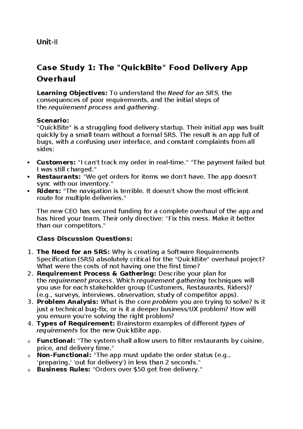 Unit-II Case Study: Food Delivery App & Smart City Emergency System ...