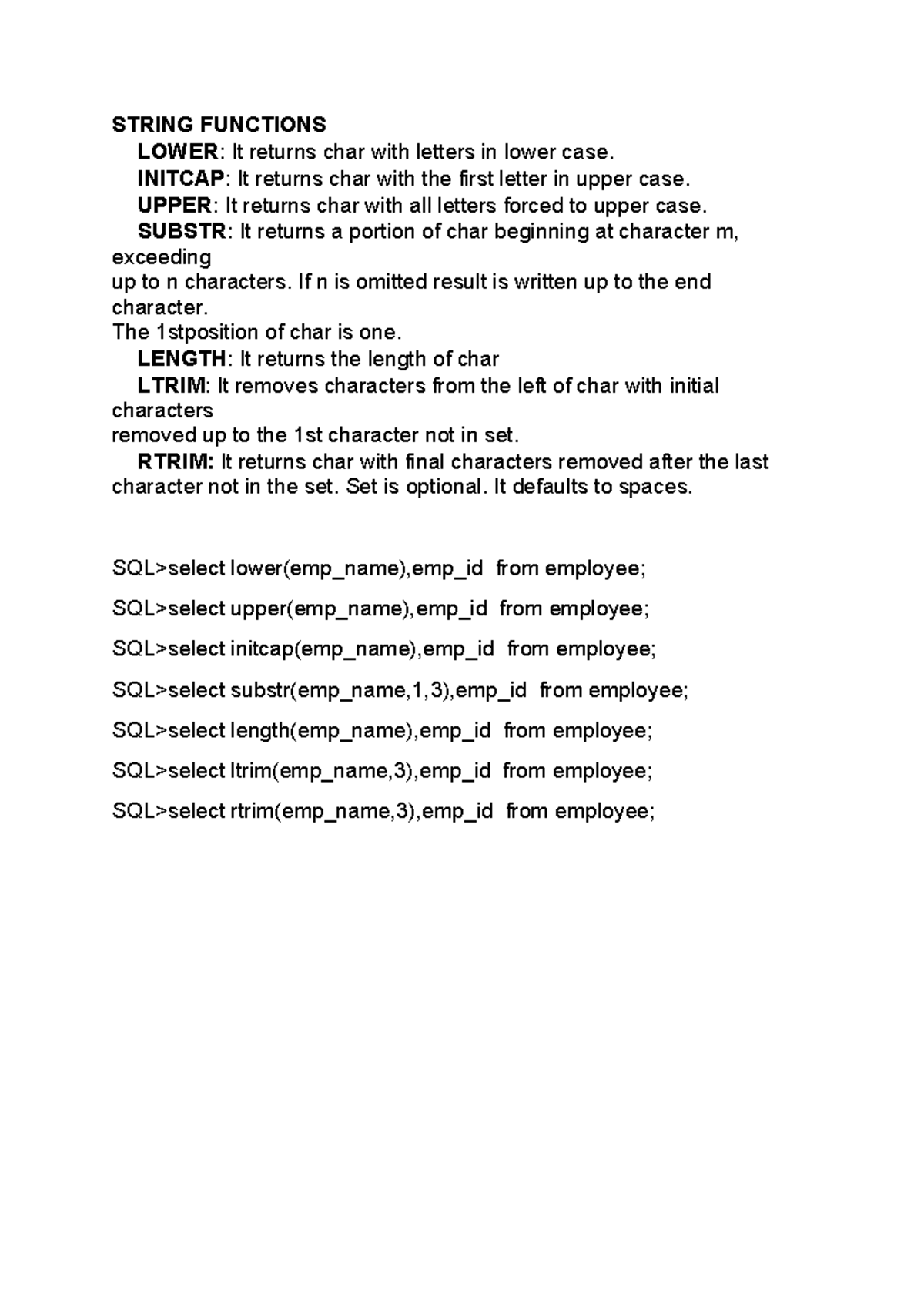 Ex 4 - String Functions Overview: LOWER, INITCAP, UPPER, SUBSTR, LENGTH ...