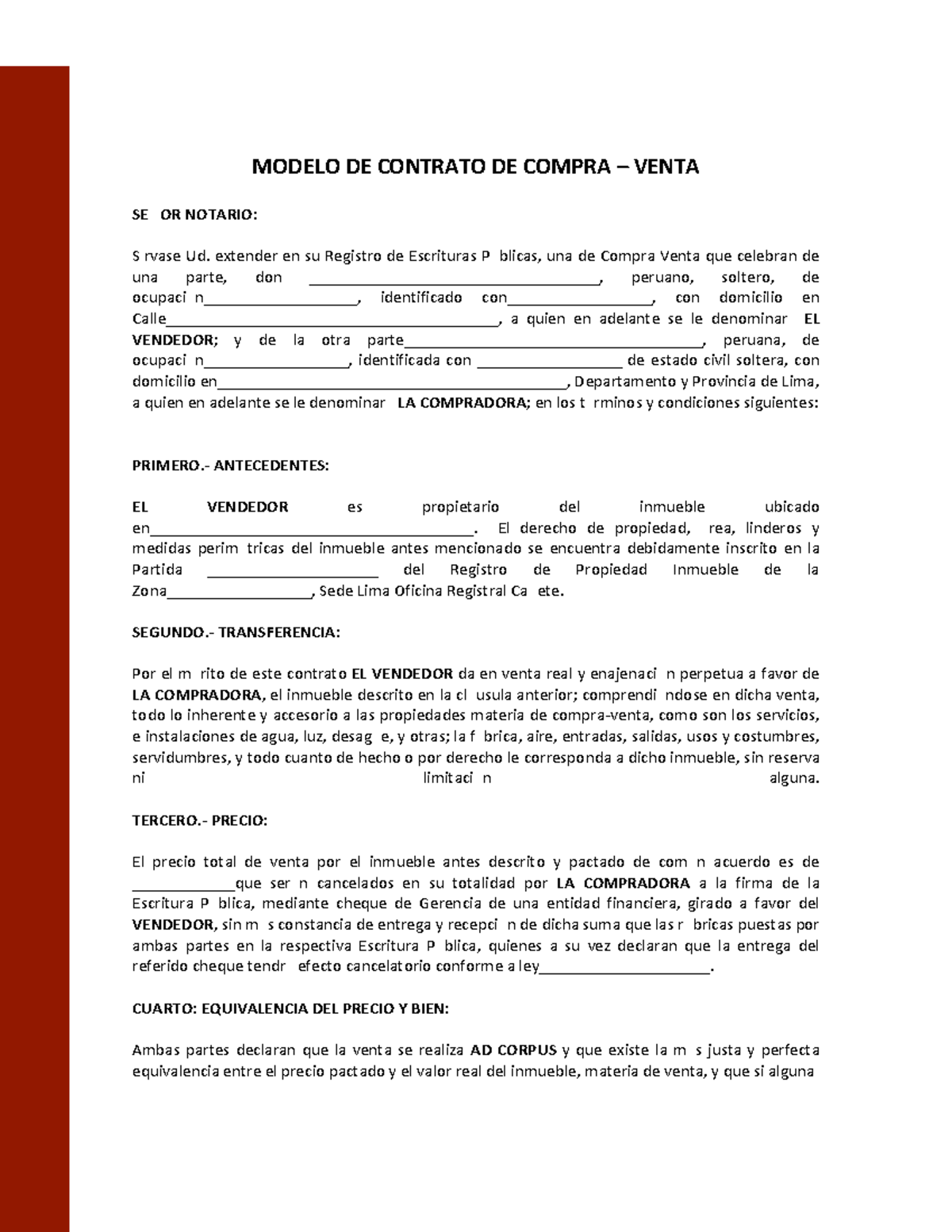 Modelo de Contrato de Compra Venta - Notaría 250602 162323 - Studocu