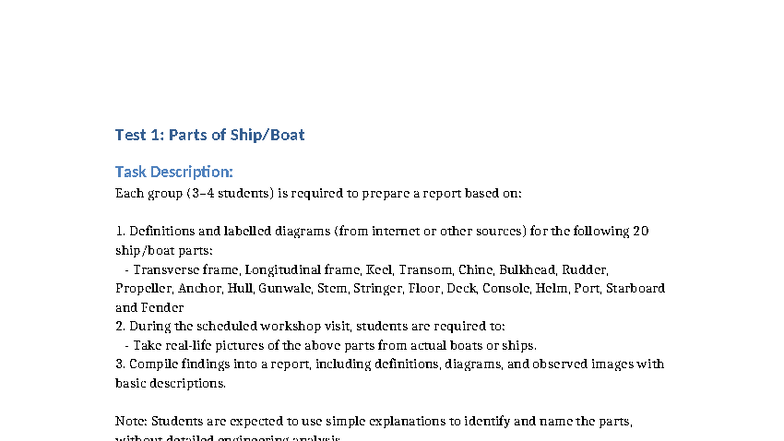Test 1: Ship Parts Report - WDDW Course Overview - Studocu