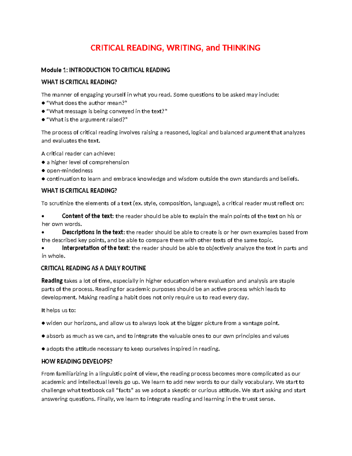 CRWT - Critical Reading and Writing Prelim Overview and Strategies ...