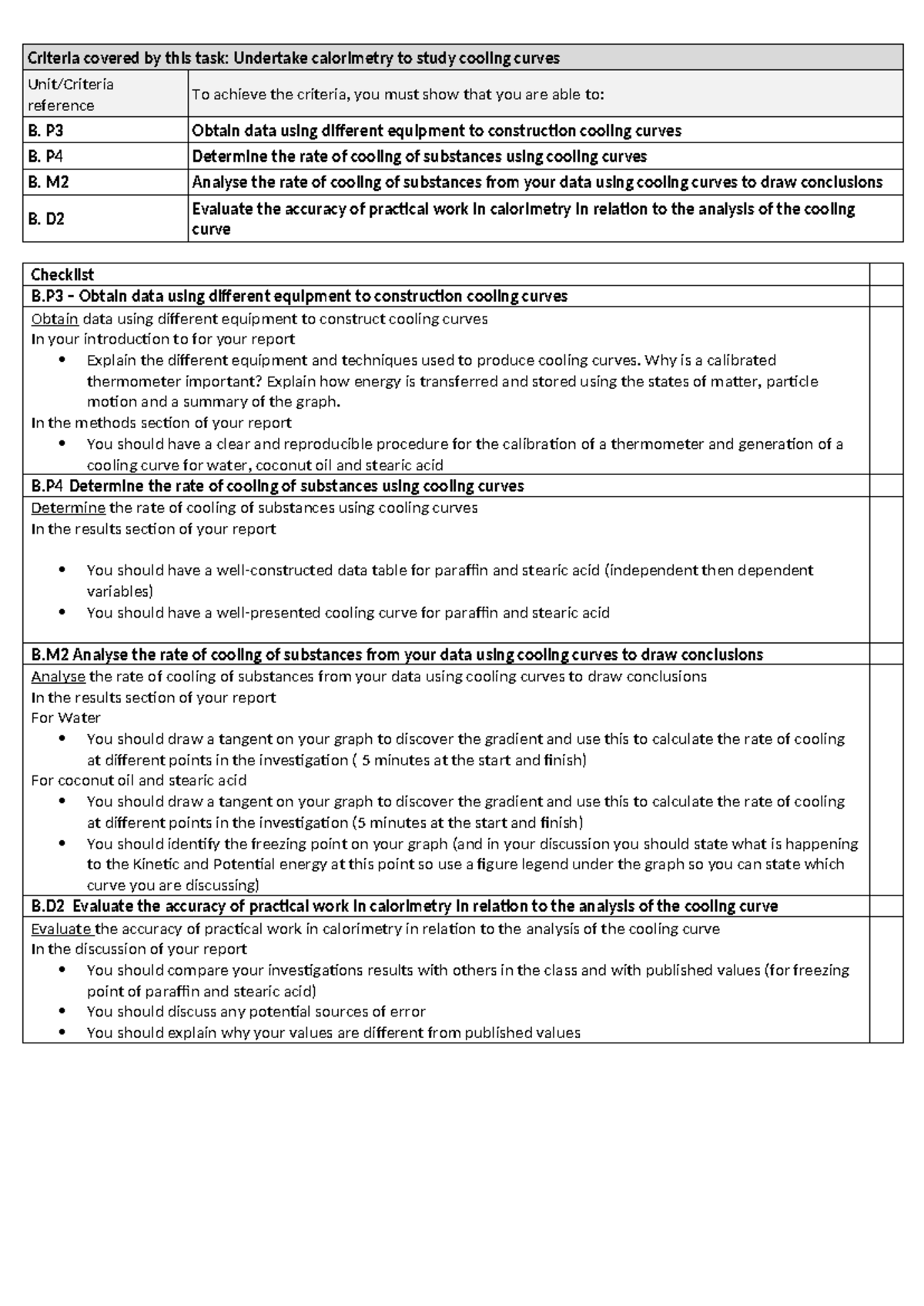 Unit 2 Cooling Curves: Marking Checklist & Calorimetry Guide - Studocu