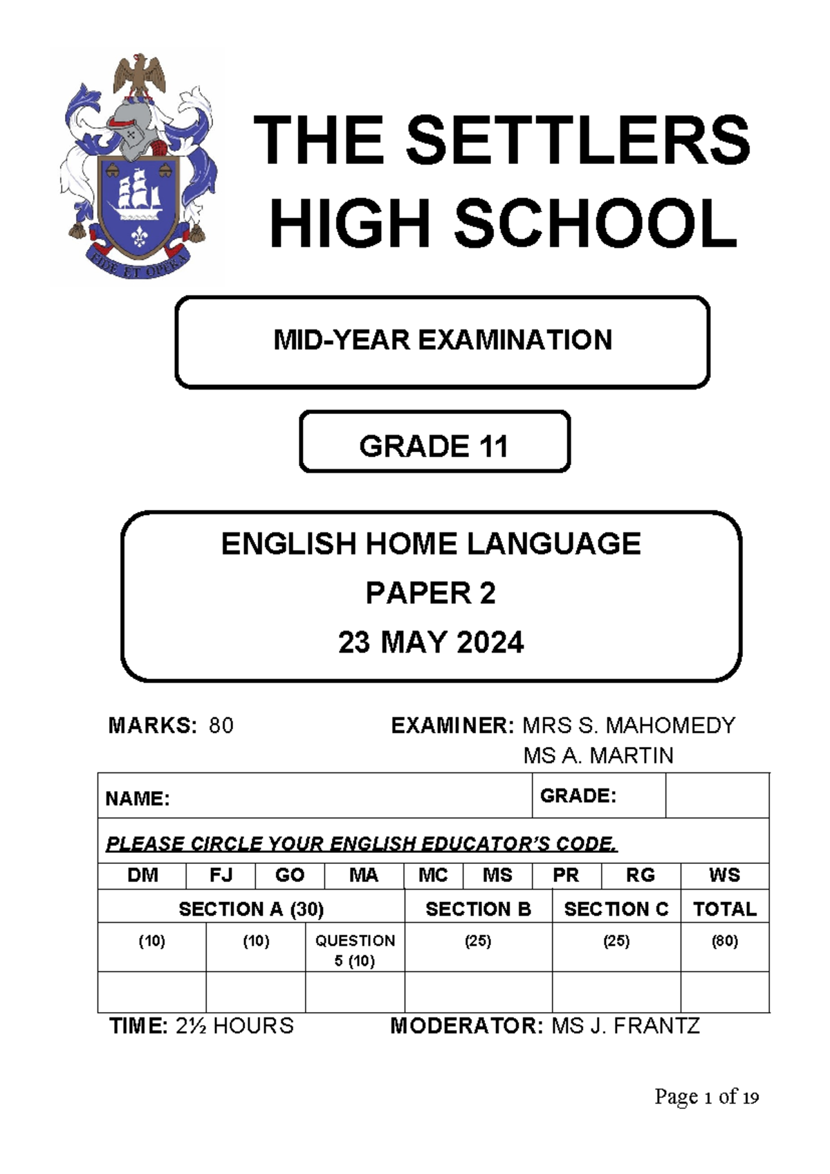 QP - GR 11 P2 T2 2024 - Grade 11 English Mid-Year Exam Paper 2 - Studocu