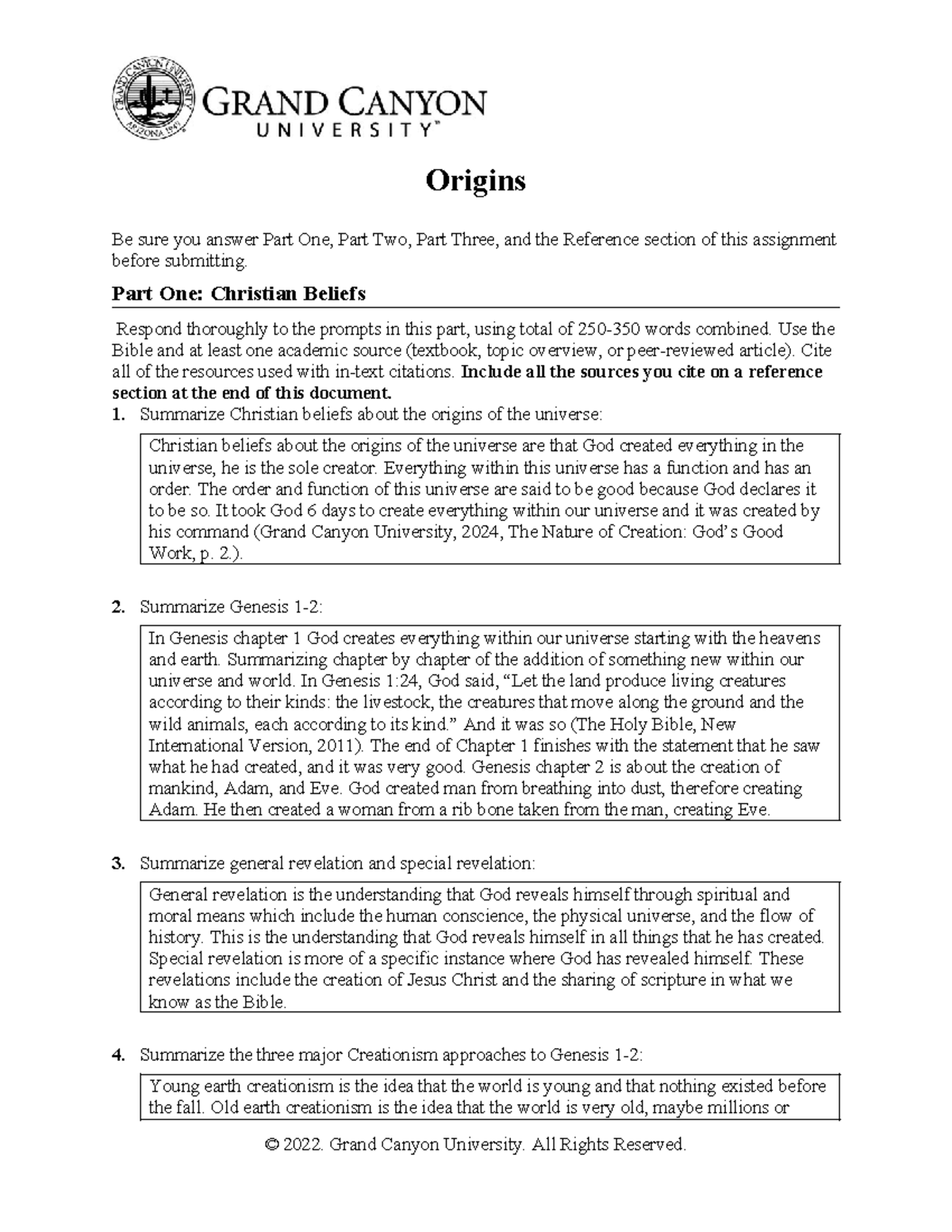 Origins - Origins Be sure you answer Part One, Part Two, Part Three ...