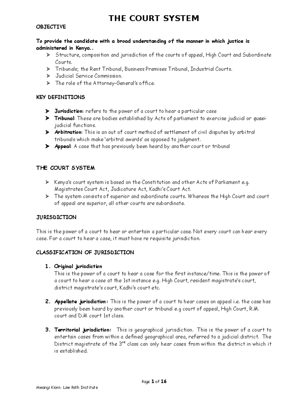 Topic 4: The Court System in Kenya - Business Law Notes (BL 101) - Studocu