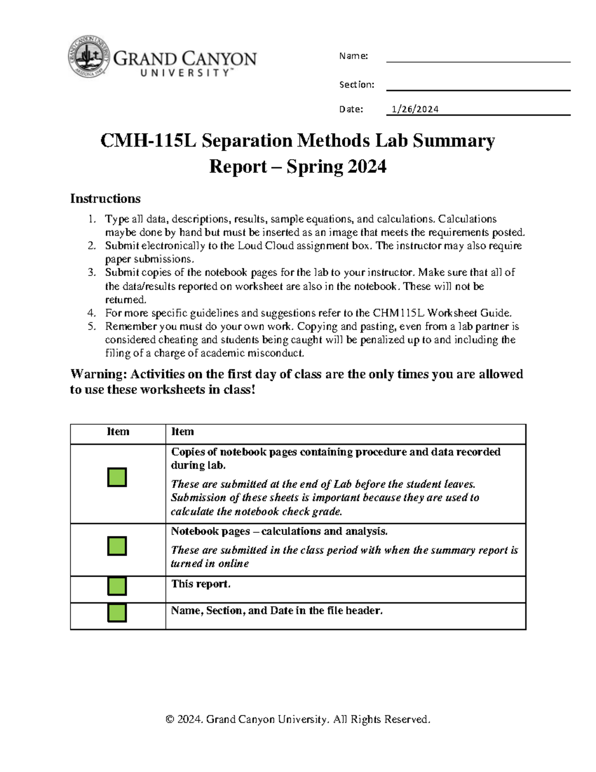 CHM-115L-RS-Exp5-Separation Methods - Section: Date: 1/26/ CMH-115L ...