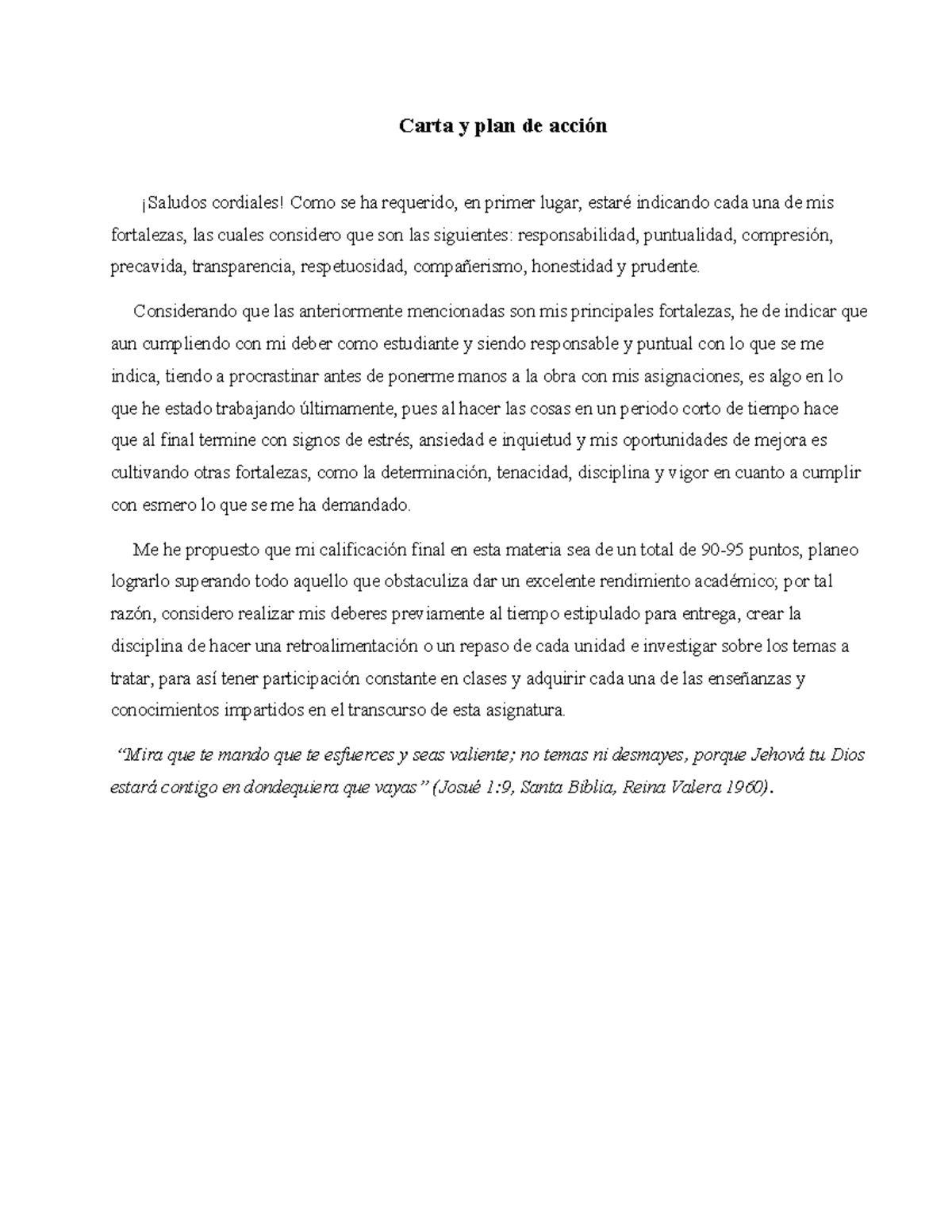 Carta y plan de acción - Autopresentación, esta puede variar. - Carta y ...
