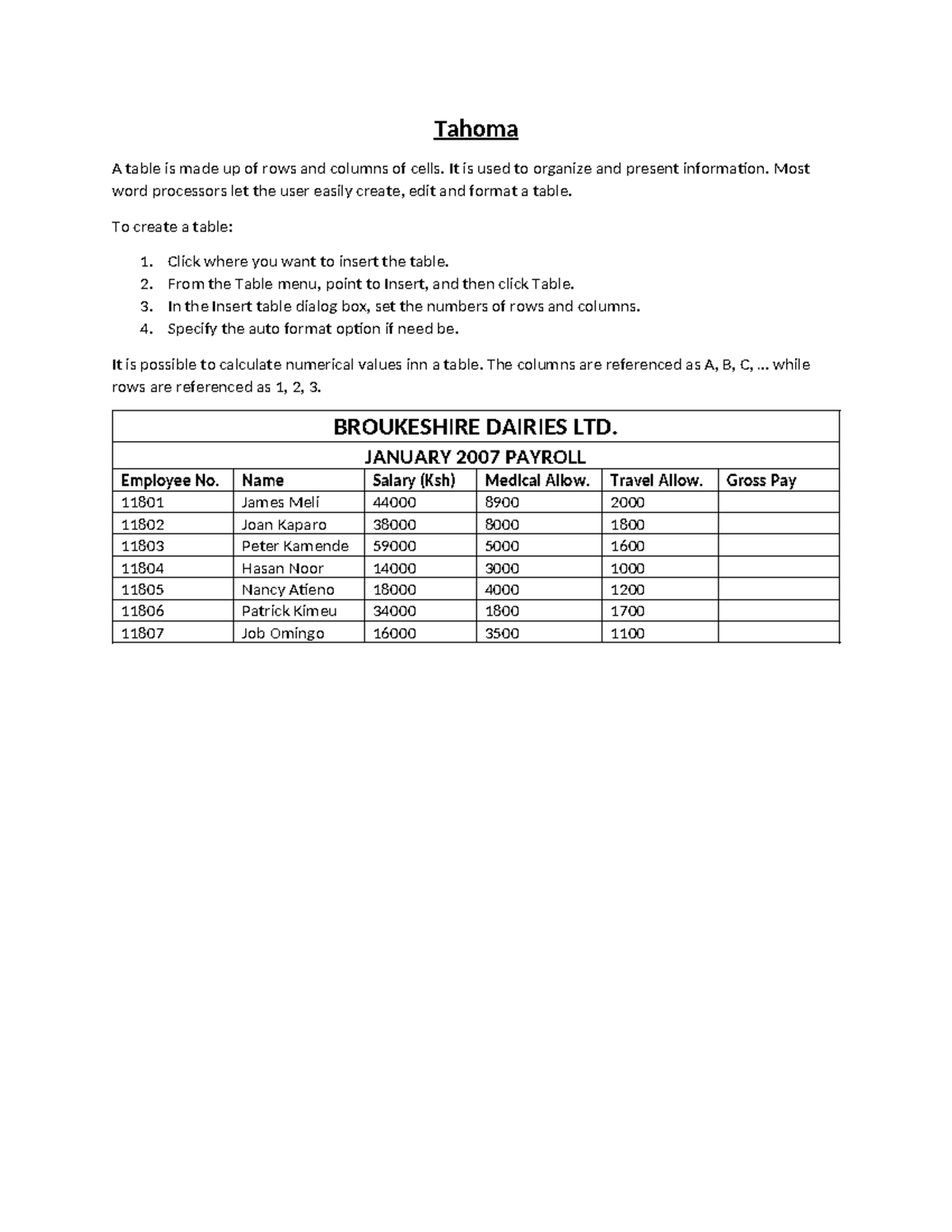 Creating and Formatting Tables in Word Processors - Studocu