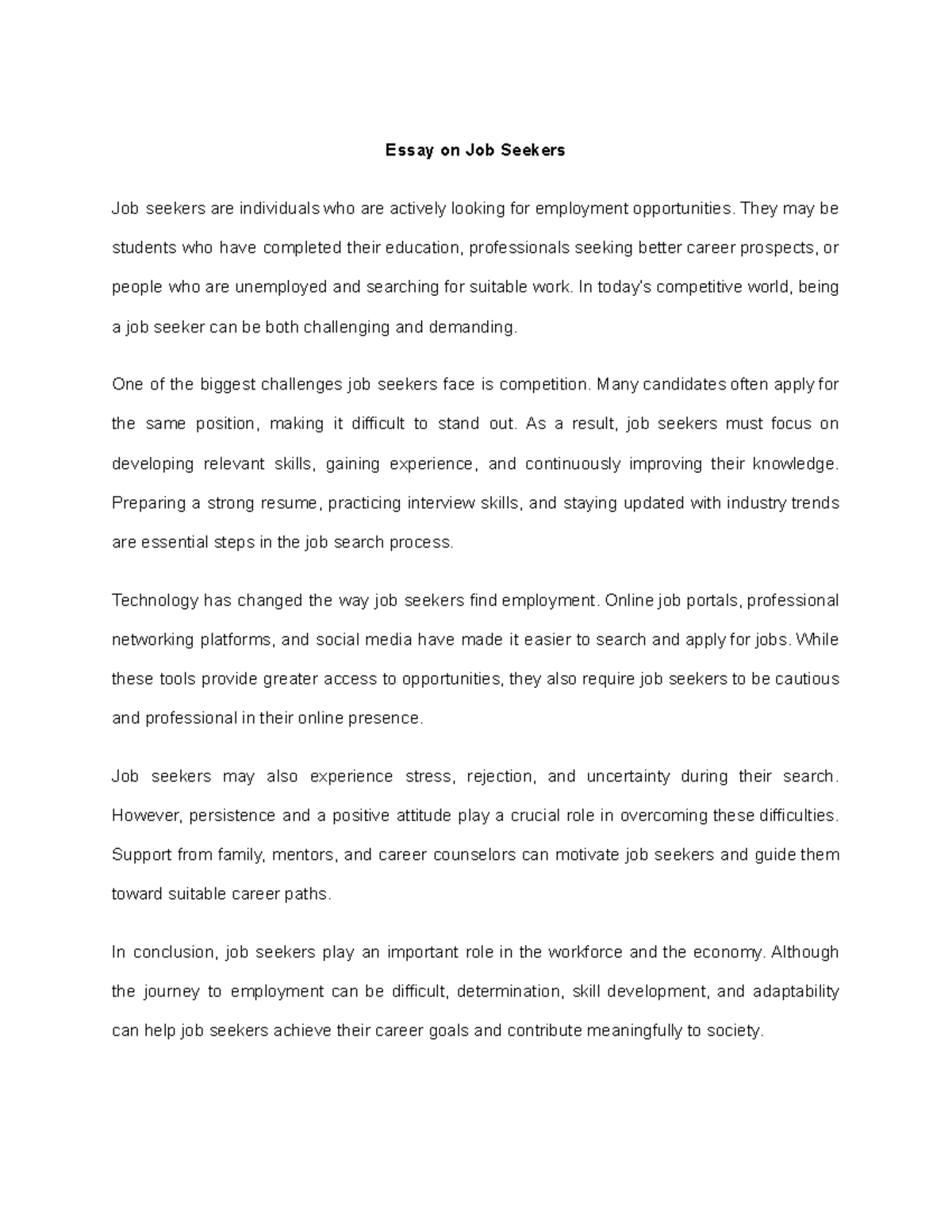 Essay on Job Seekers: Strategies for Success in Employment - Studocu