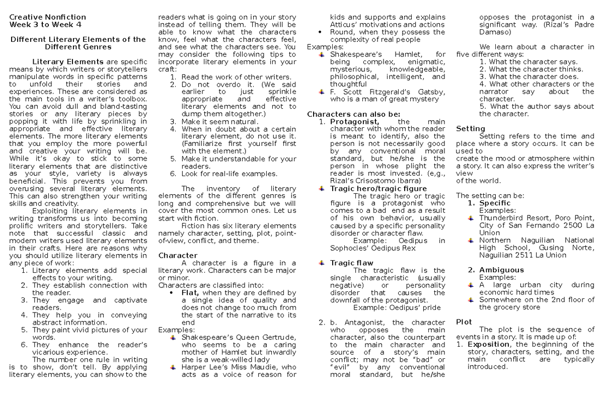 Creative Nonfiction (ENG 101) Week 3-4: Exploring Literary Elements ...