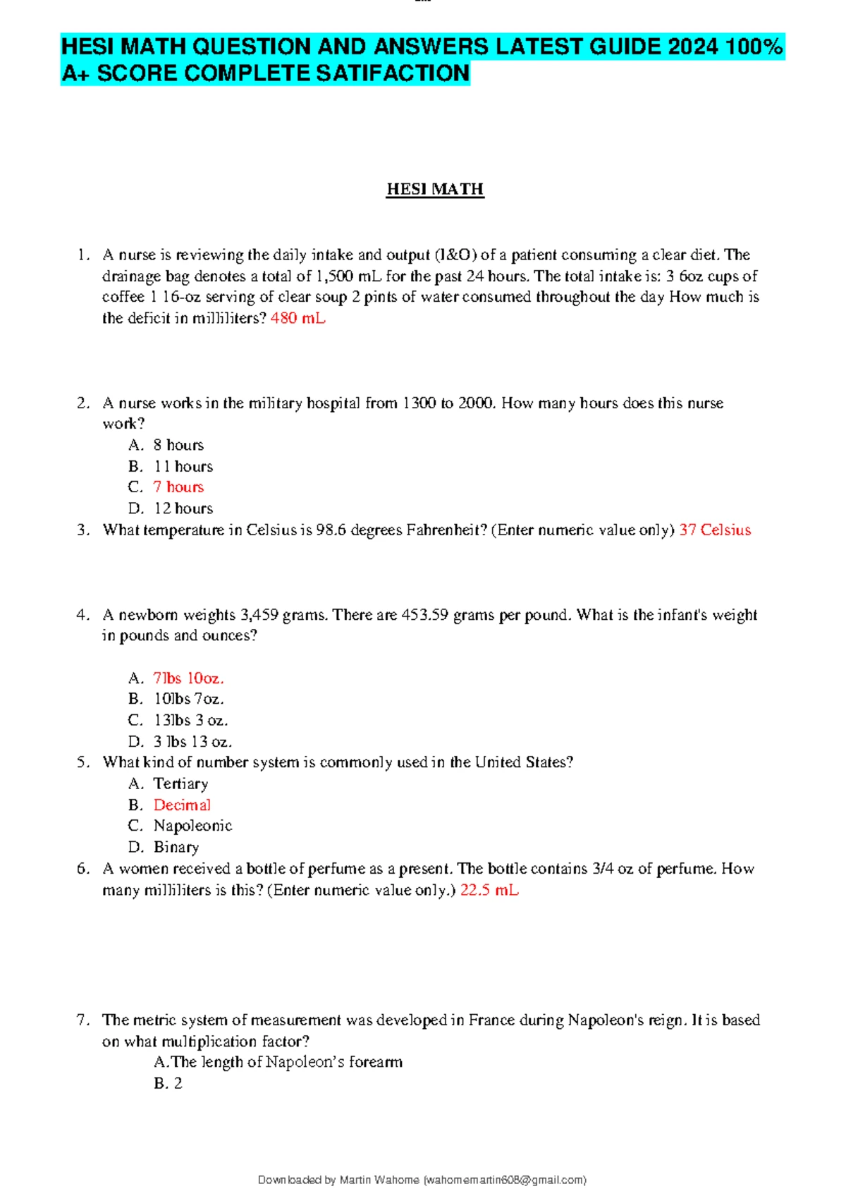 Math HESI Entrance Exam Study Guide - Studocu