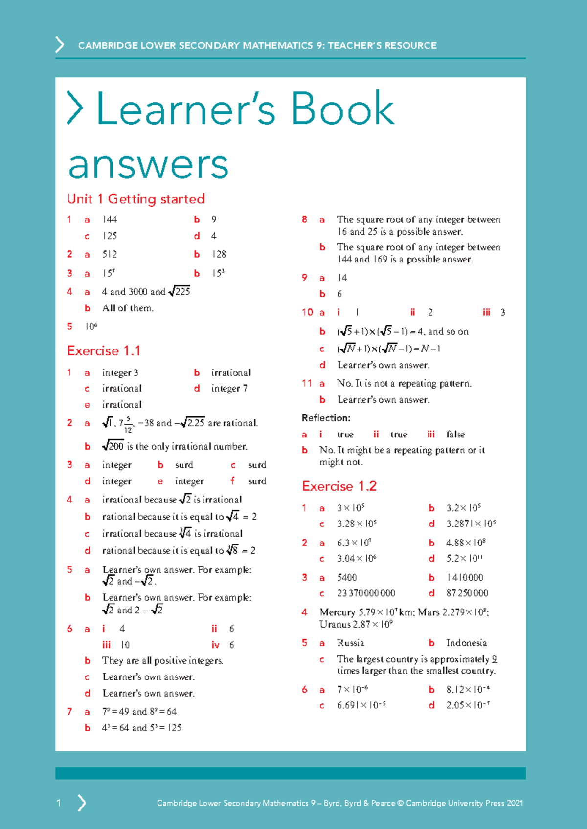 MATH LB 9 Learner's Book Answer Key - Exercises Summary - Studocu