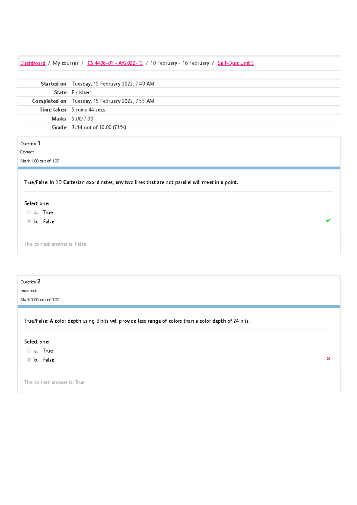 CS 4406-01 Self-Quiz Unit 3 Review Results and Feedback - Studocu