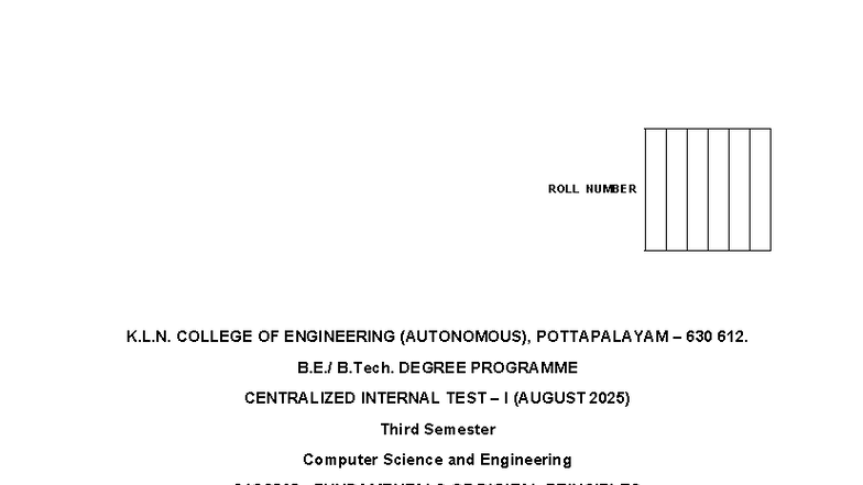 CIT Question Paper 2025 - Fundamentals of Digital Principles - Studocu
