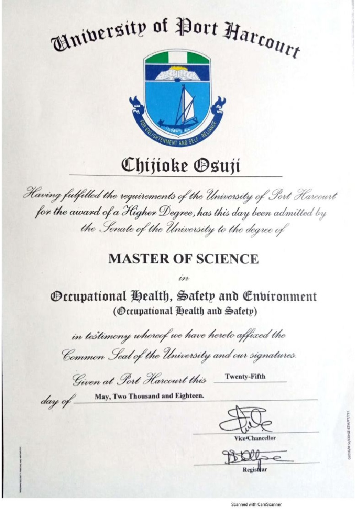 M.Sc. Degree Certificate - University of Port Harcourt - Studocu