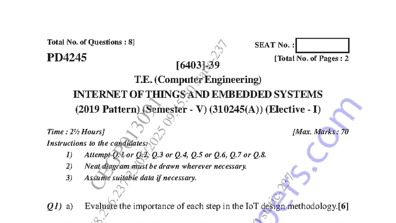 PD4245 C 8.2 IoT & Embedded Systems Exam Paper (2019 Pattern) - Studocu