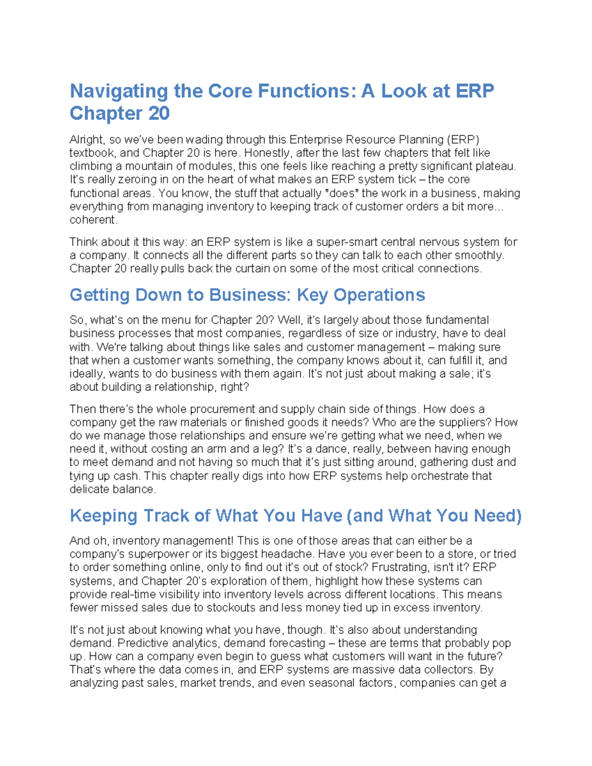 Chapter 20 Review: Core Functions of ERP Systems - Studocu