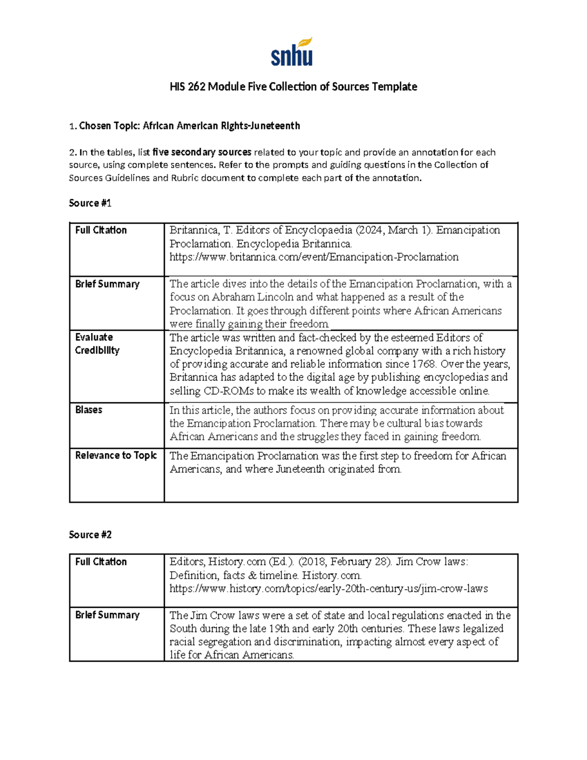 HIS 262 Module Five Source Collection on African American Rights - Studocu