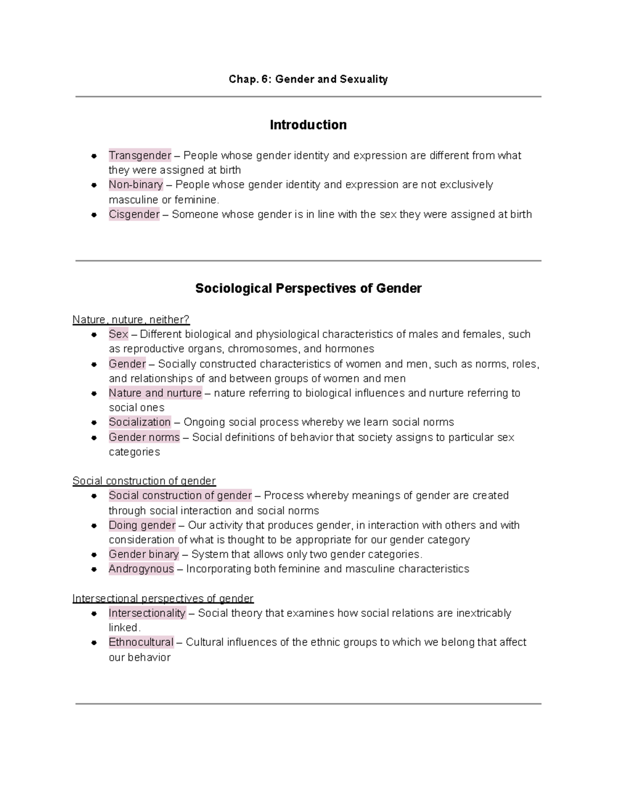 Chapter 6 Notes: Gender & Sexuality (Sociology 101) - Studocu
