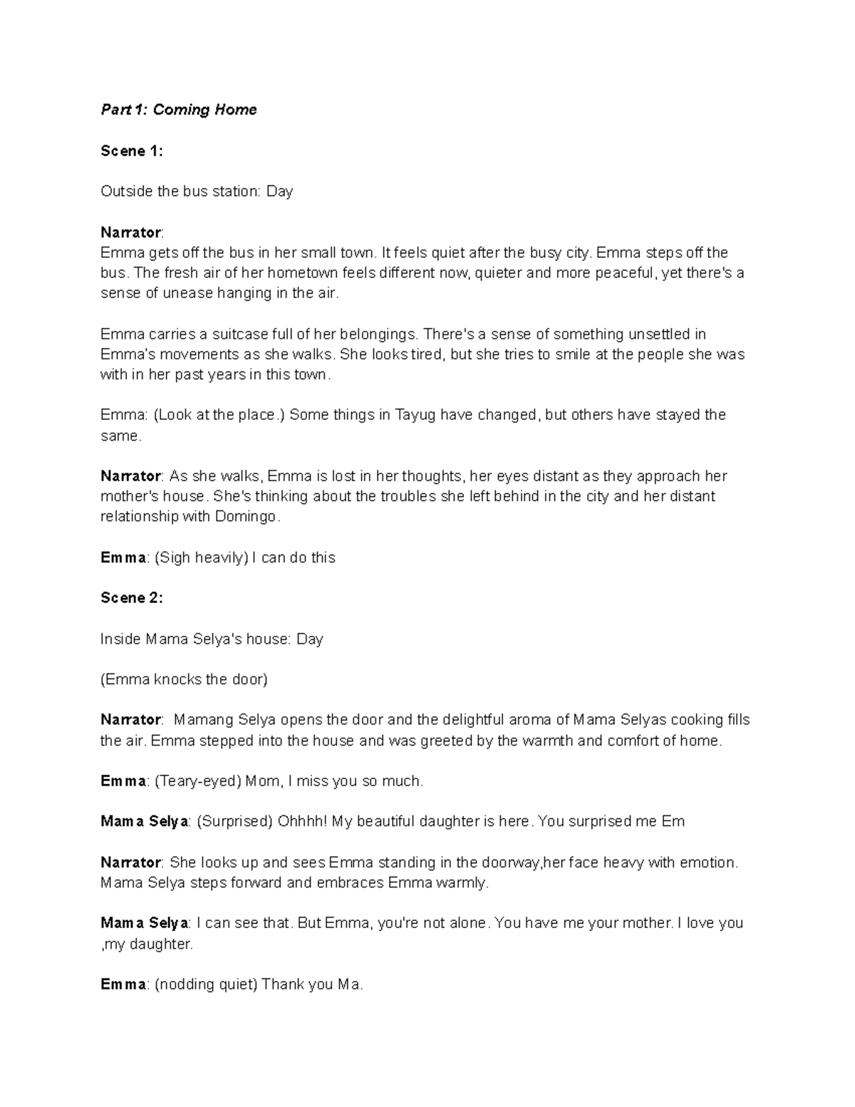 ENG 158 Final Script: Sounds of Sunday - "Coming Home" Scene Breakdown ...