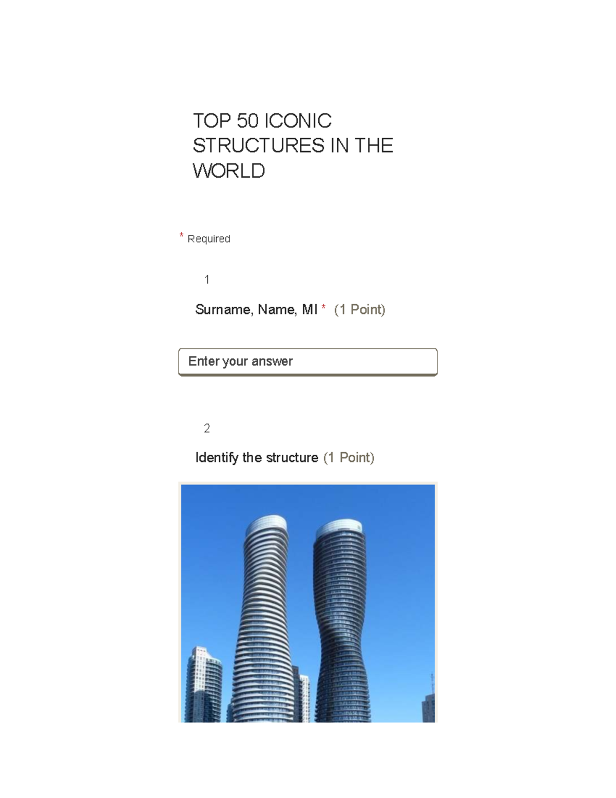 TOP 50 Iconic Structures in the World: Identification Quiz - Studocu