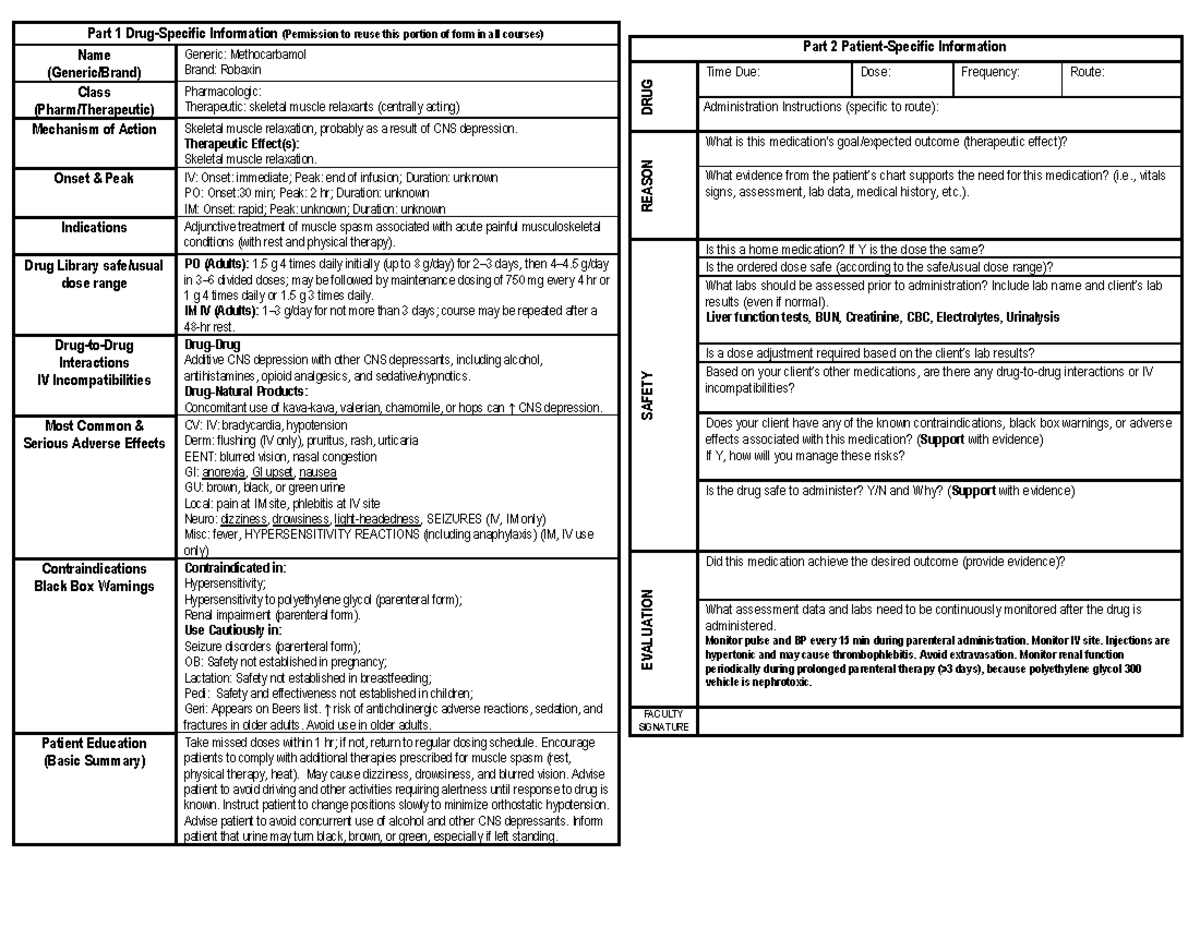 Methocarbamol (Robaxin) - Med Sheet: Dosage, Interactions & Warnings ...
