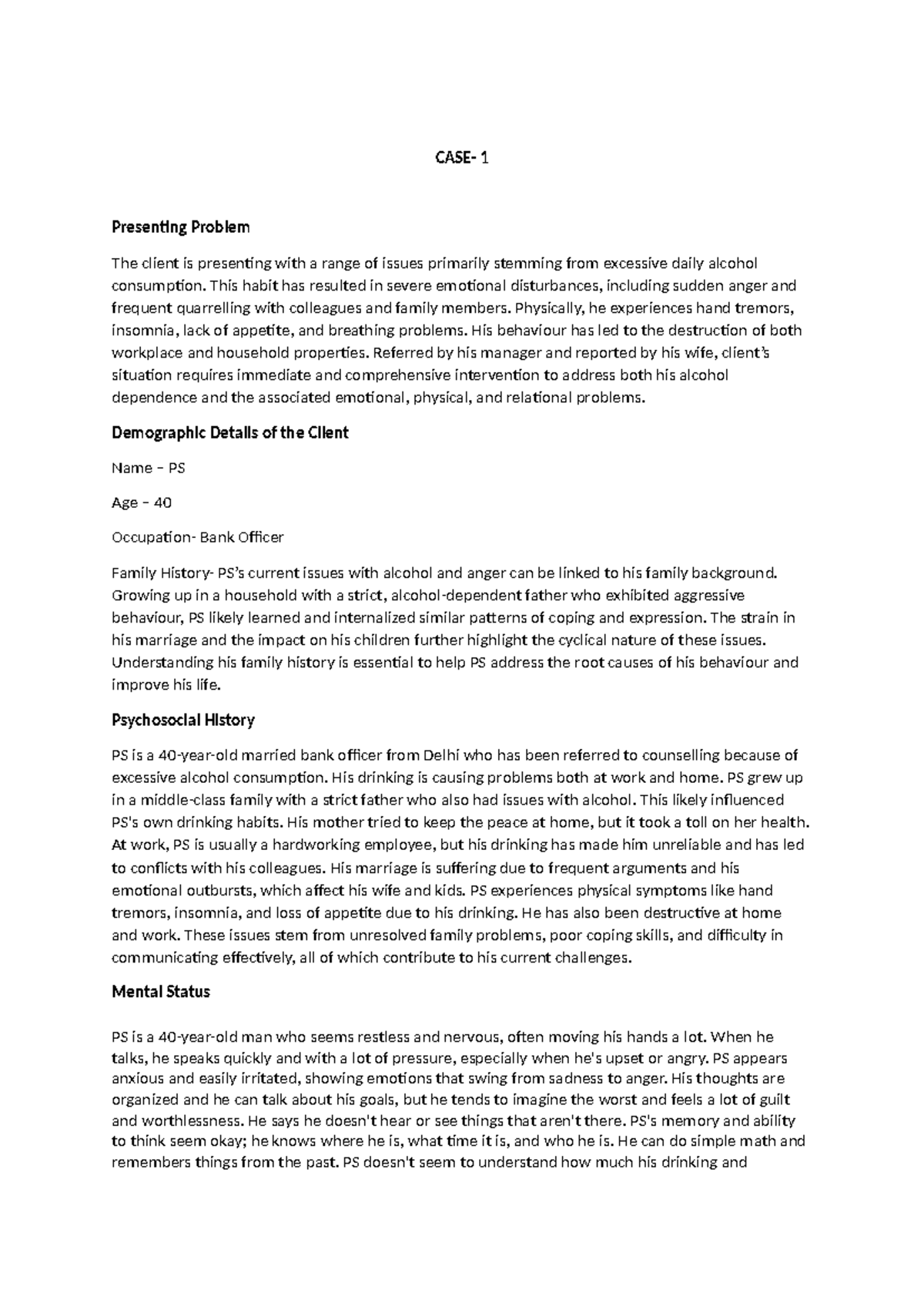 CASE 1 - This is the Case study which will be helpful for internship ...