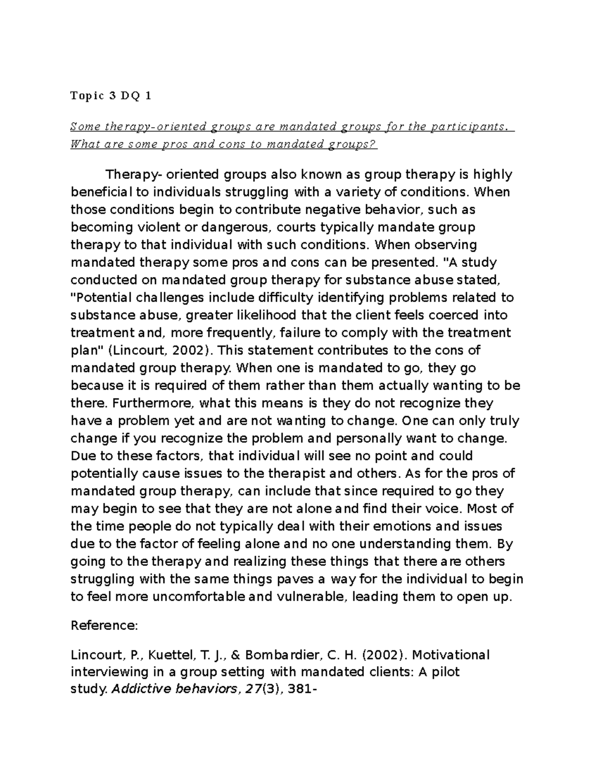 BHS-240 Topic 3 Discussion Questions 1 & 2 Analysis - Studocu