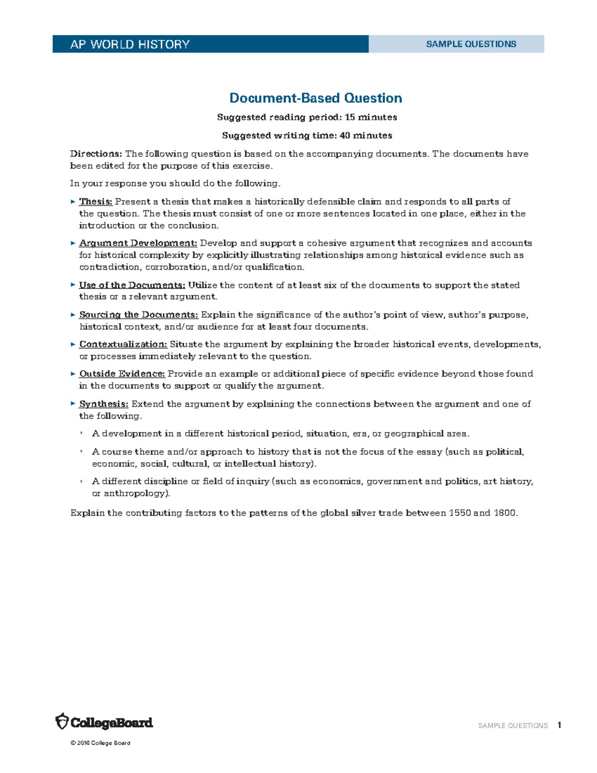 AP World History: Global Silver Trade DBQ 2 Analysis - Studocu