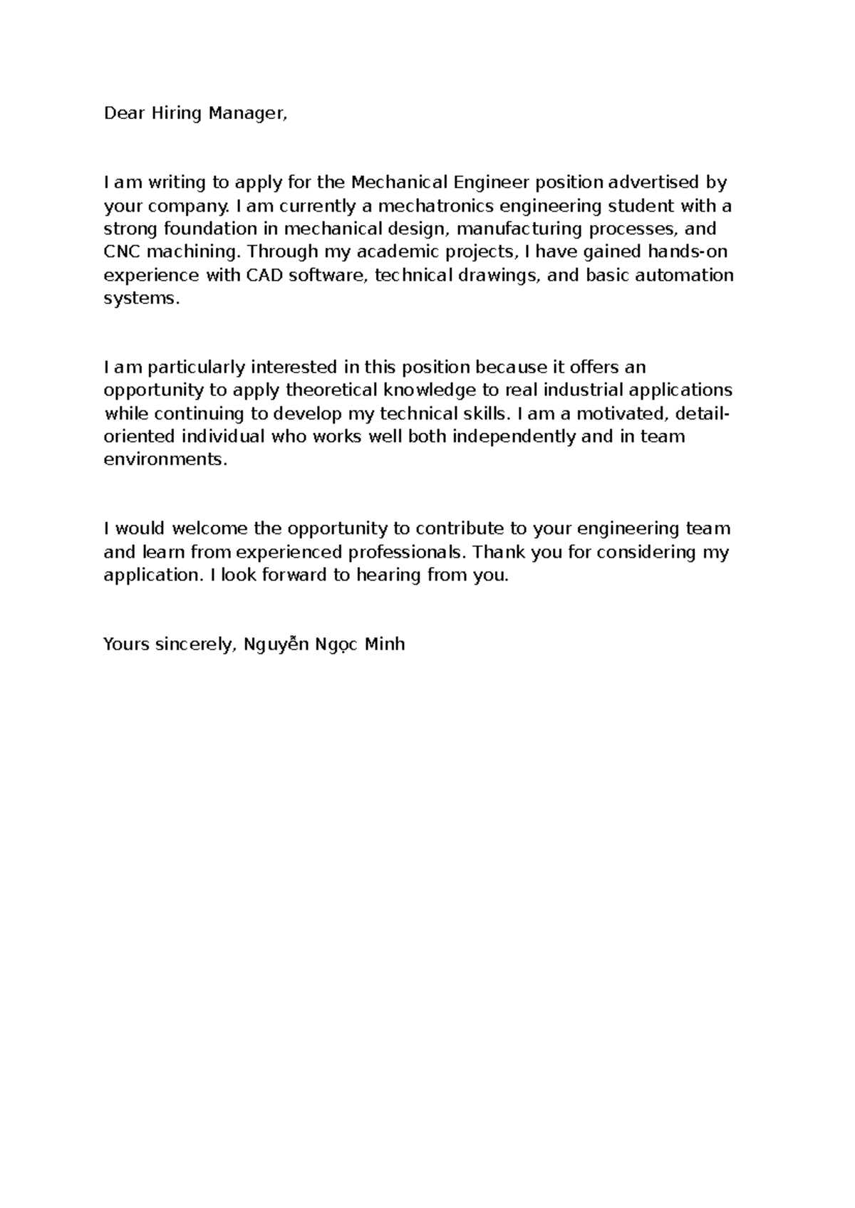 Application for Mechanical Engineer Position - 210163 d14082304-w5-2 ...