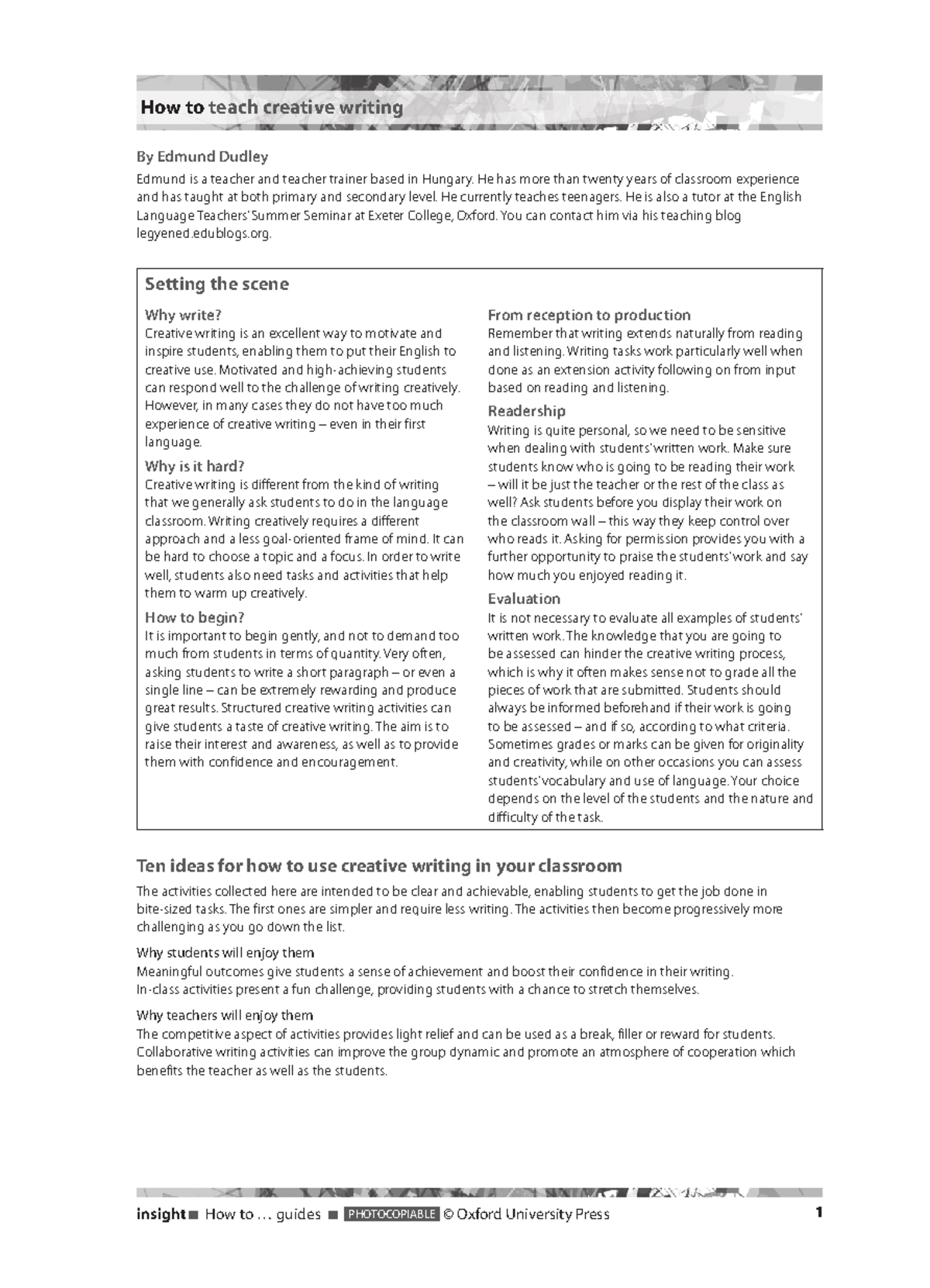 How to Teach Creative Writing: Strategies and Activities for FP Class ...