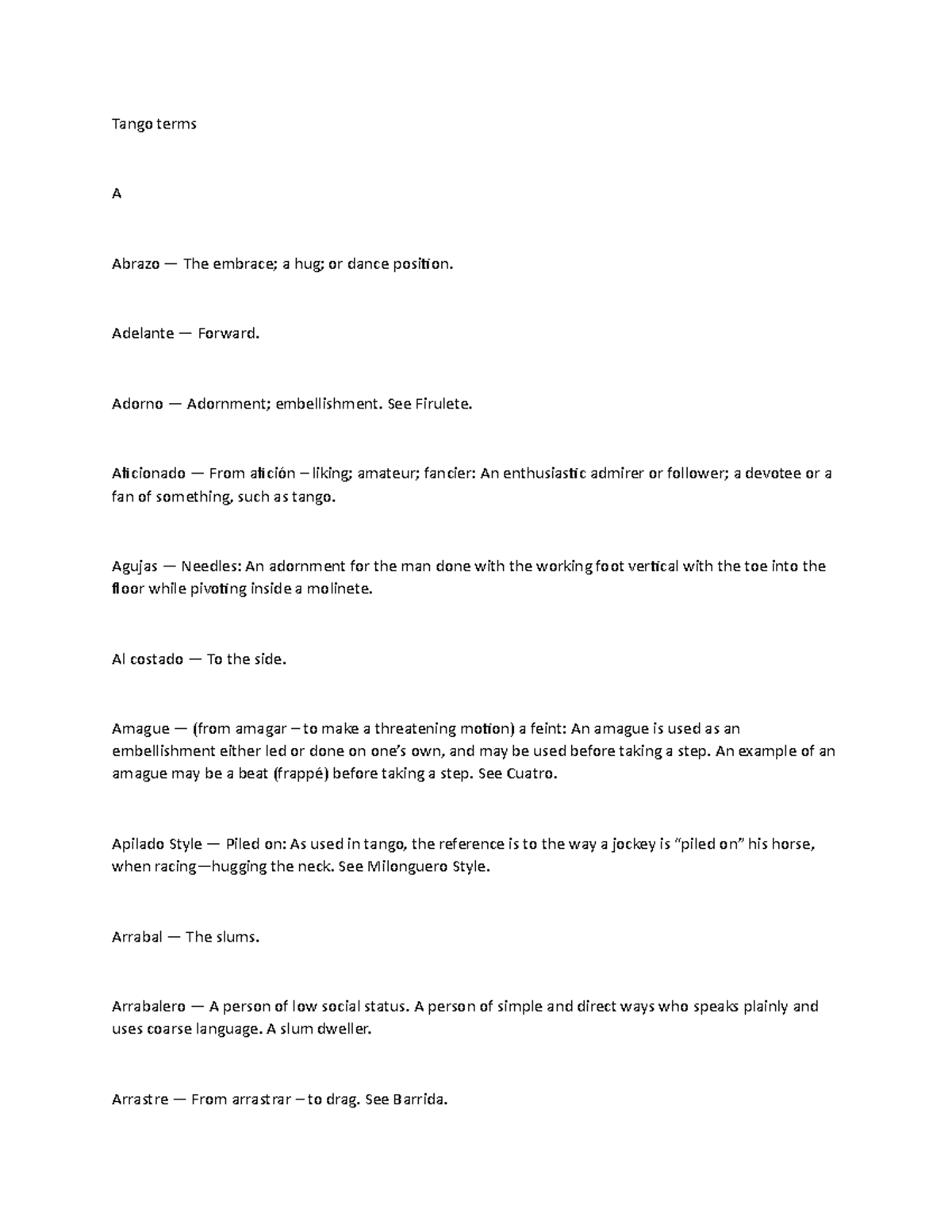 Document 2nabavbaiag. shigt - Tango terms A Abrazo — The embrace; a hug ...