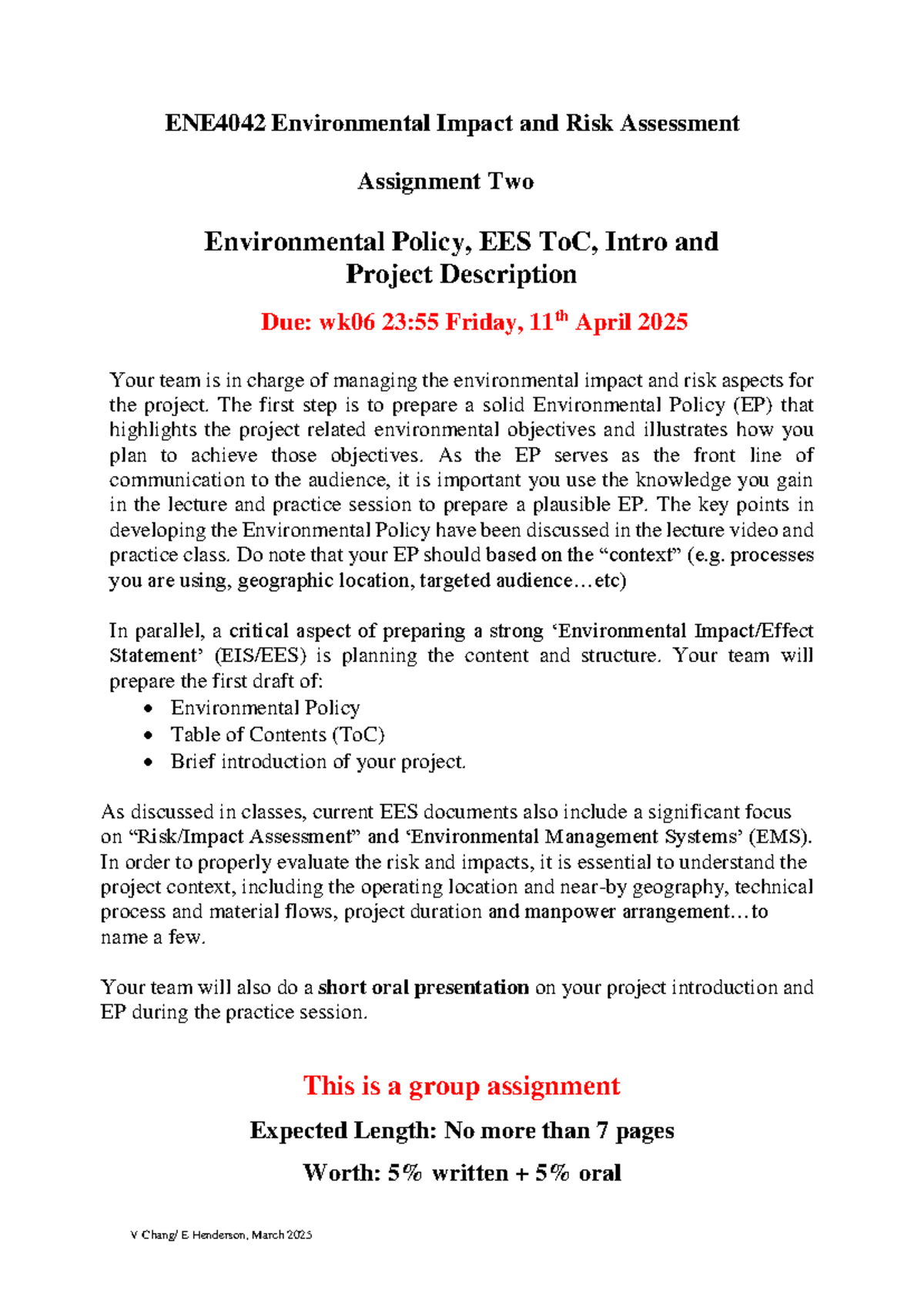 ENE4042 Environmental impact and risk assessment assignment two brief ...
