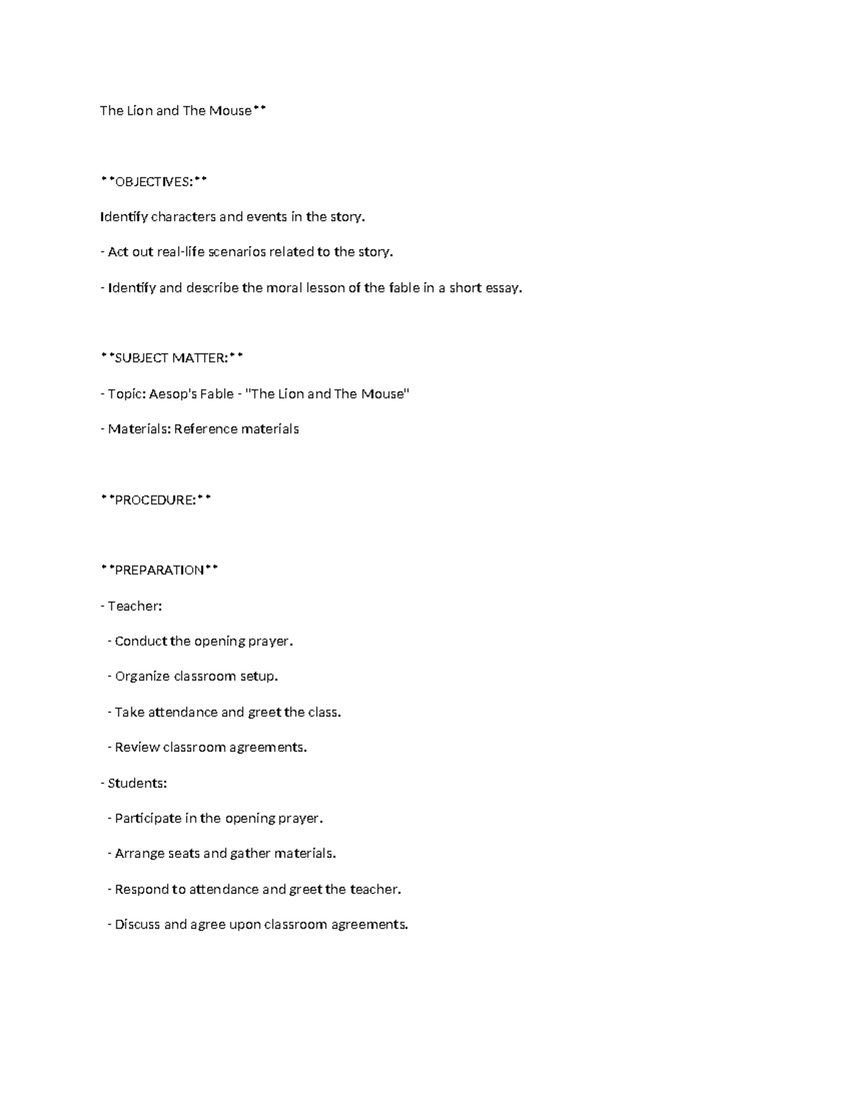 Aesop's Fable: The Lion and The Mouse - Lesson Plan and Activities ...