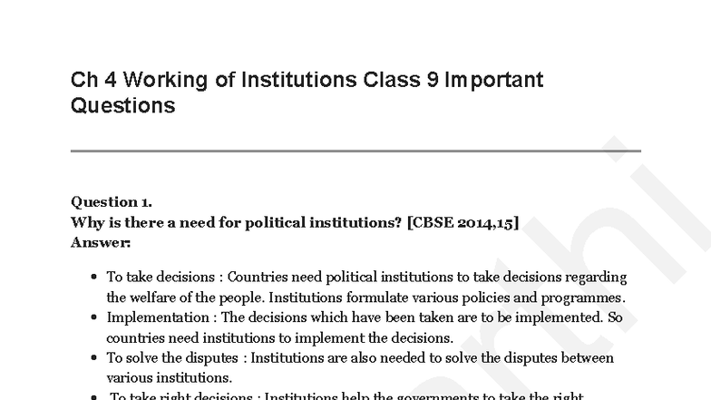 Important question cbse class 9 civics chapter 4 working of ...