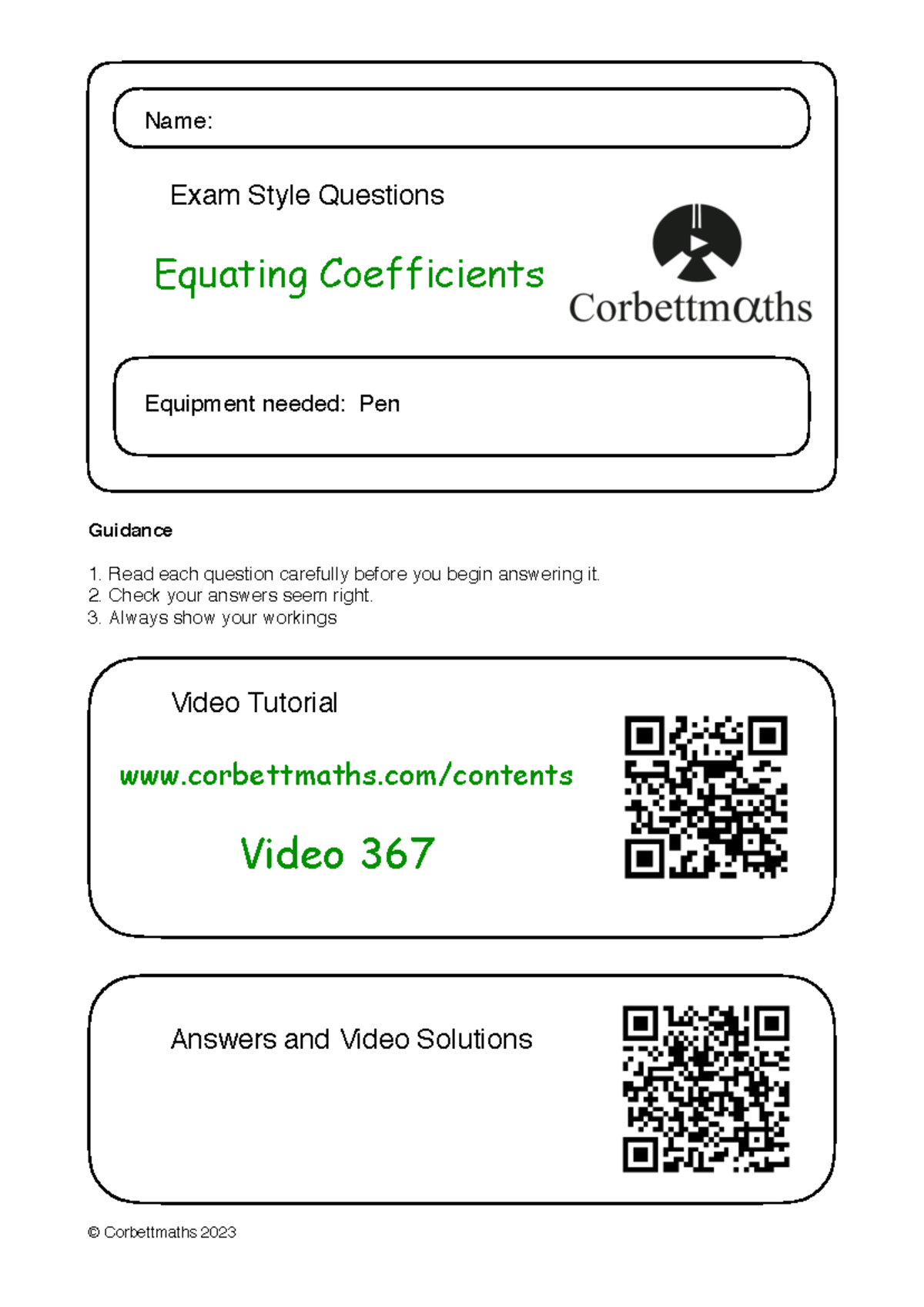 Equating Coefficients: Exam Style Questions and Solutions - Studocu