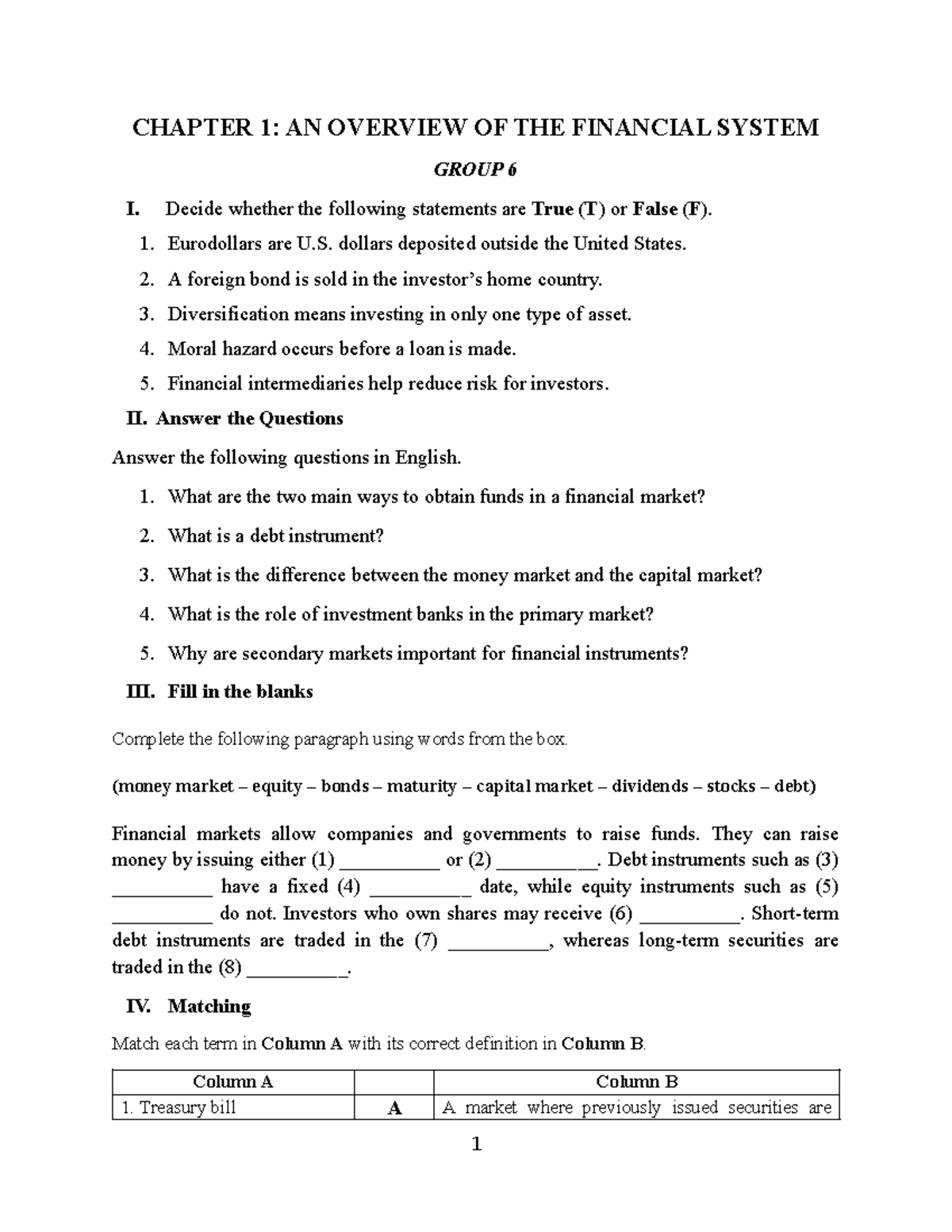 CHAPTER 1: OVERVIEW OF THE FINANCIAL SYSTEM (GROUP 6) - Studocu