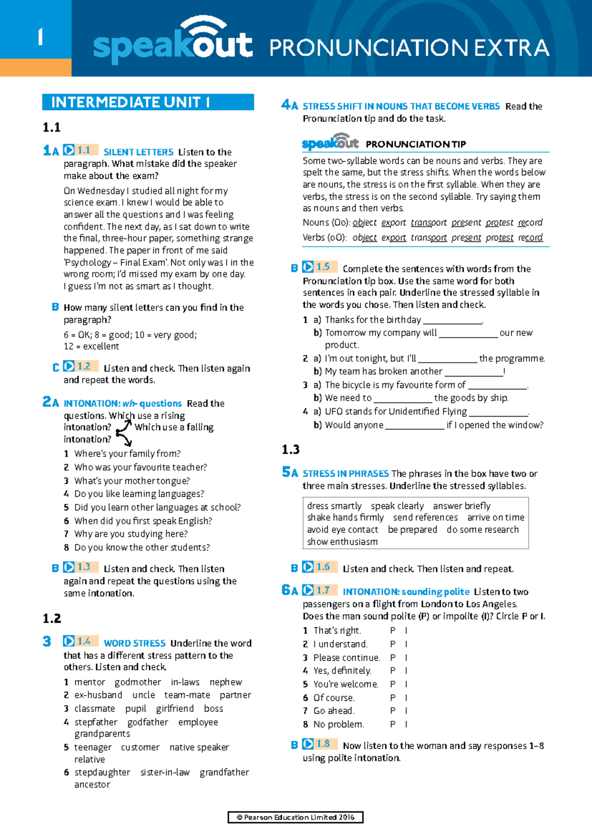 412 16- Speakout Intermediate: Pronunciation Extra with Key (2016 ...