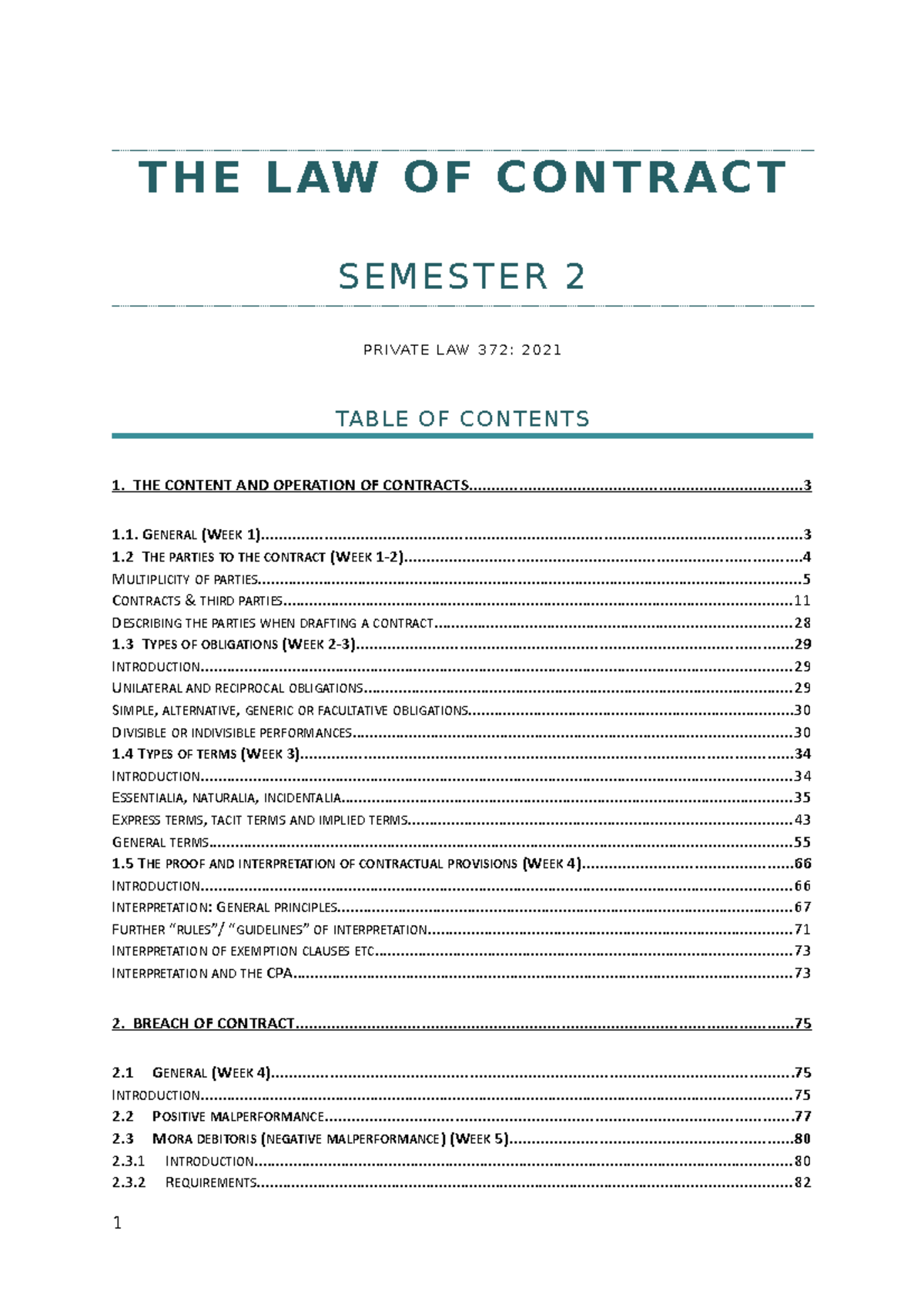 **Sem 2 Contracts notes (Natlaie) - THE LAW OF CONTRACT S E M E S T E R ...