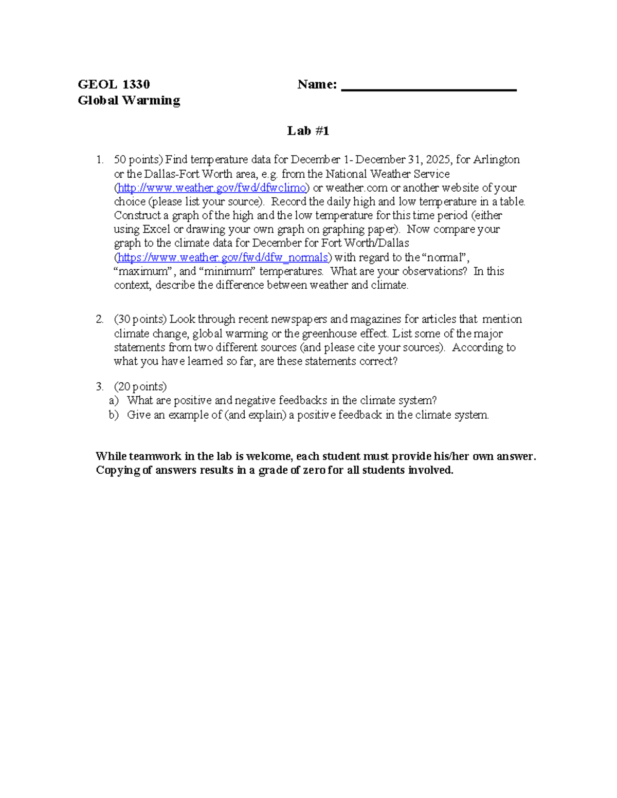 GEOL 1330 Lab 1: Analyzing December Temperature Data & Climate Change ...